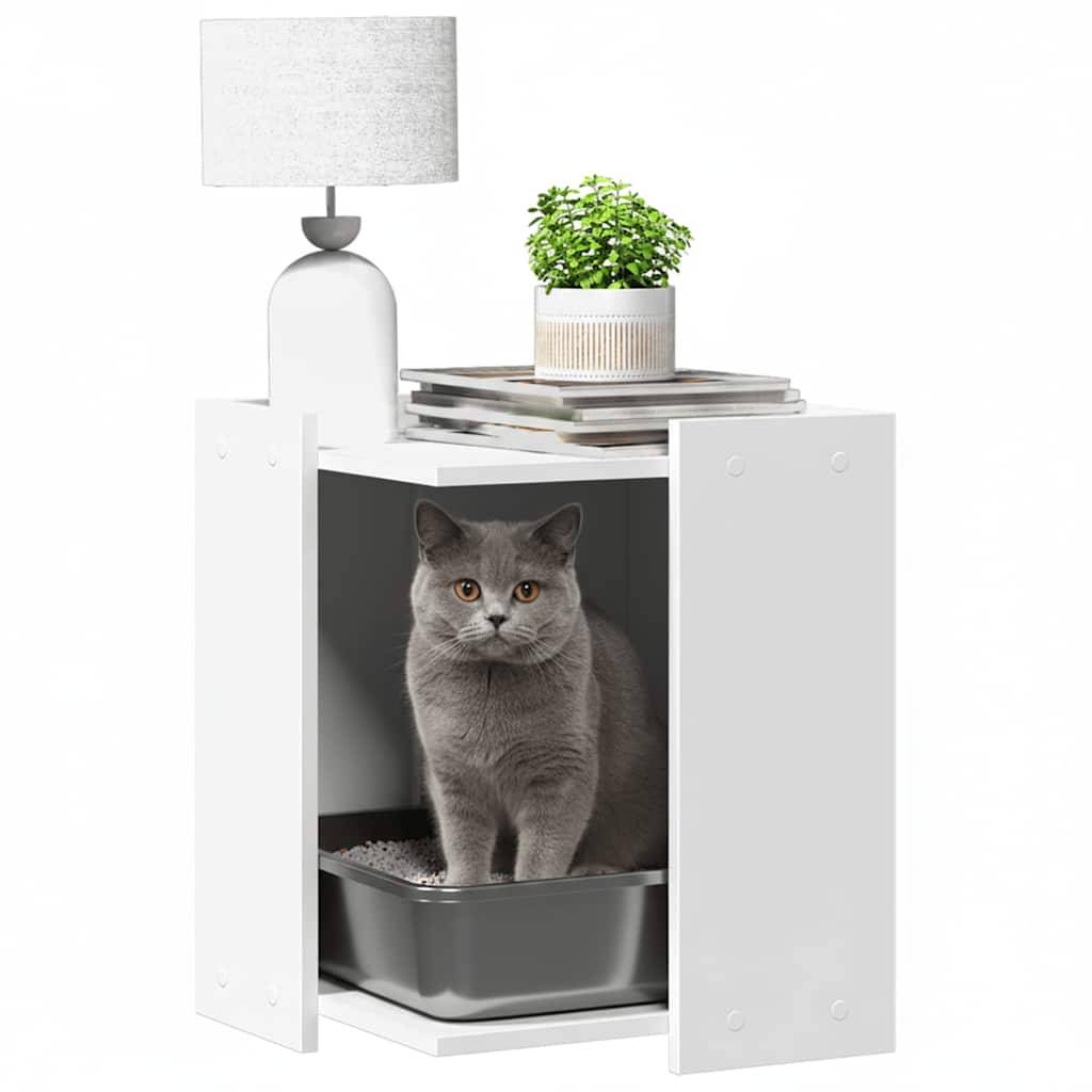 Meuble de bac à litière pour chat bois d'ingénierie blanc 42 x 42 x 51 ...