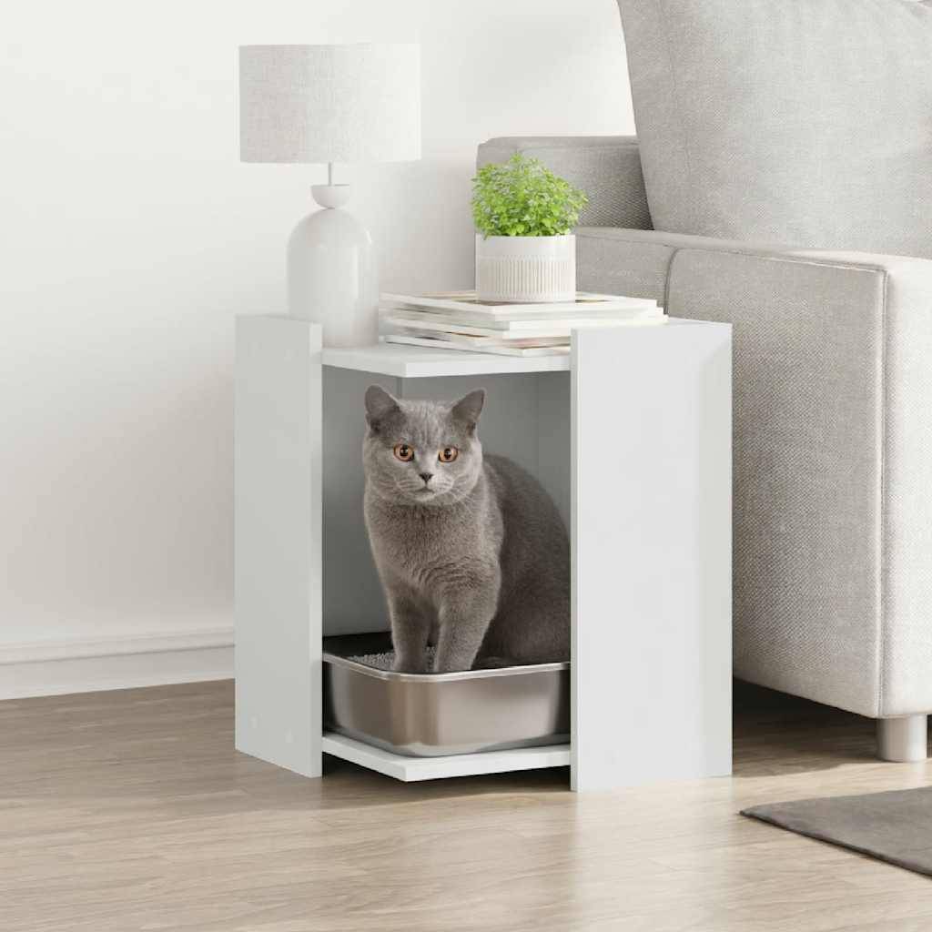 Meuble de bac à litière pour chat bois d'ingénierie blanc 42 x 42 x 51 ...