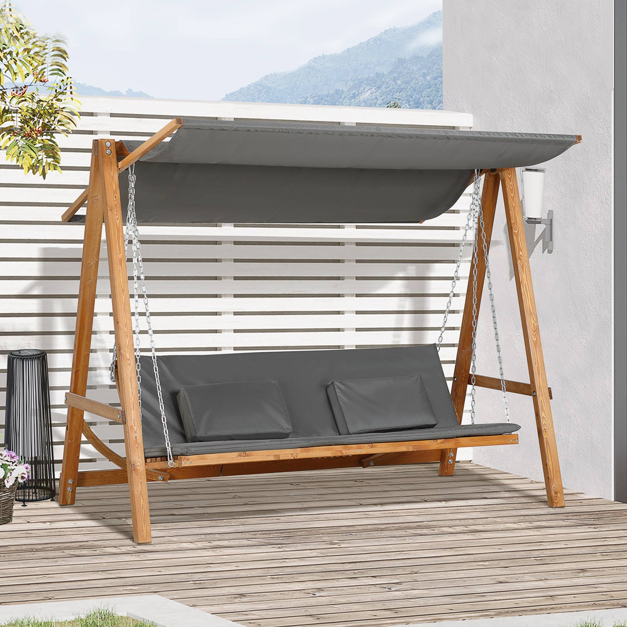 Balancelle de jardin bois de mélèze naturel 225,5 x 130 x 180 cm ...