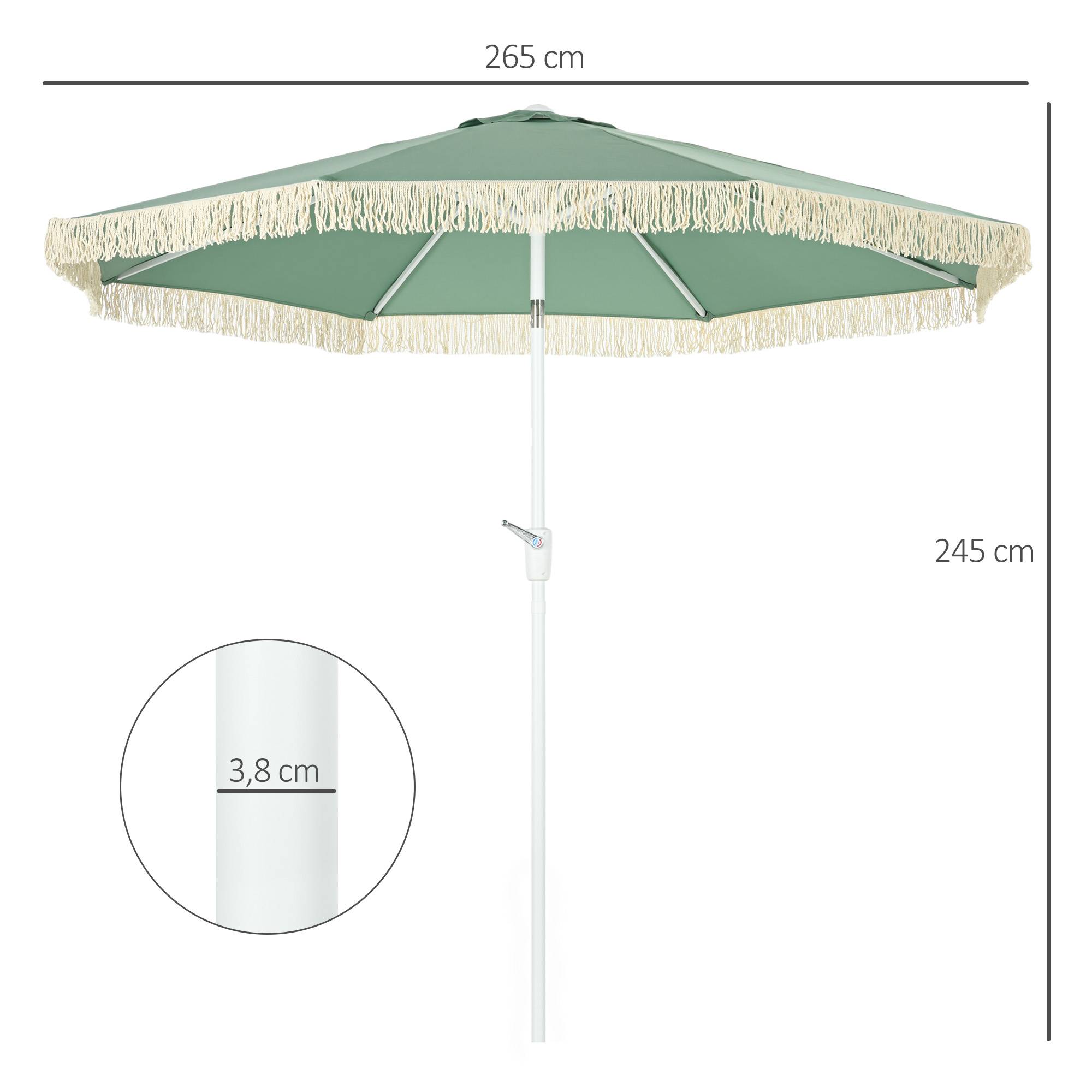 Parasol de jardin Polyester Vert 265x265x245 cm - Jardiland