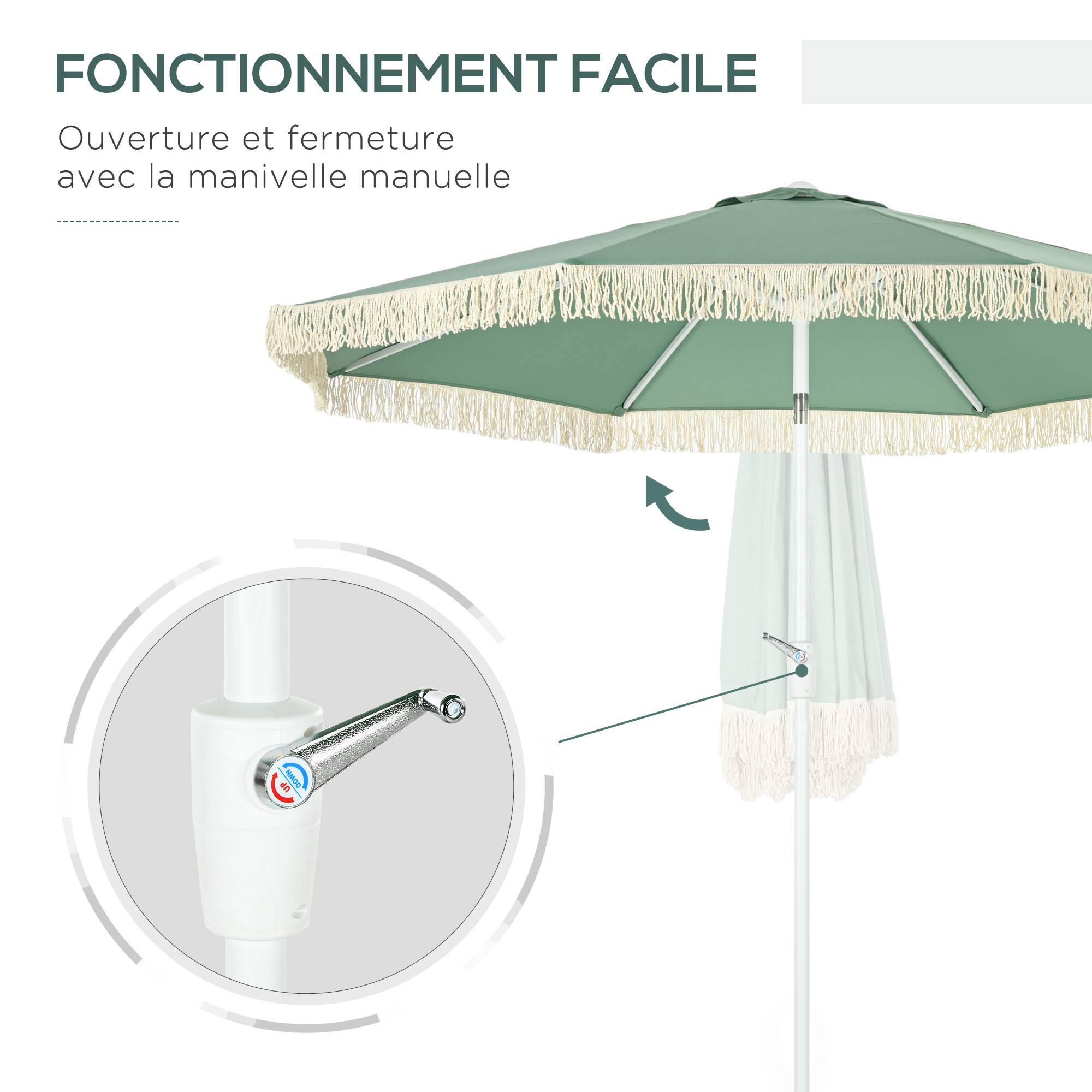 Parasol de jardin Polyester Vert 265x265x245 cm - Jardiland