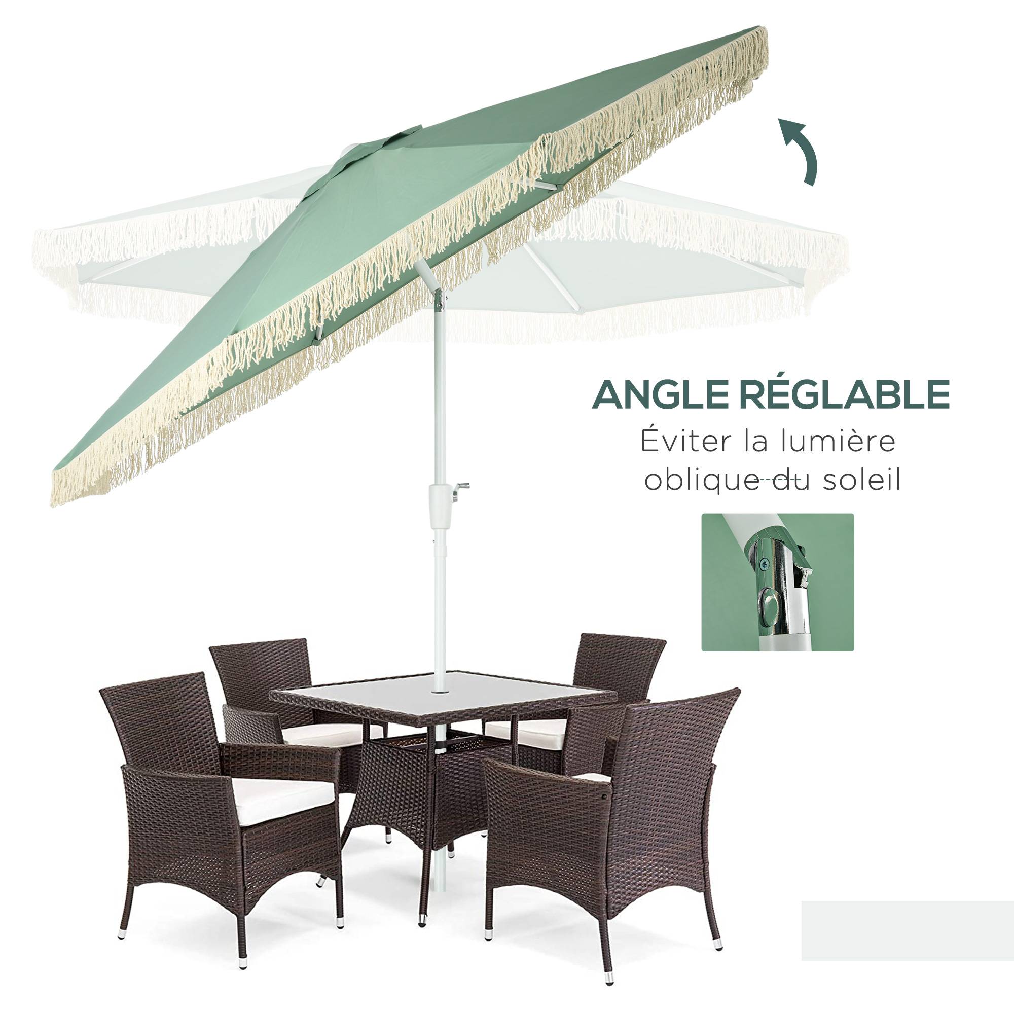 Parasol de jardin Polyester Vert 265x265x245 cm - Jardiland