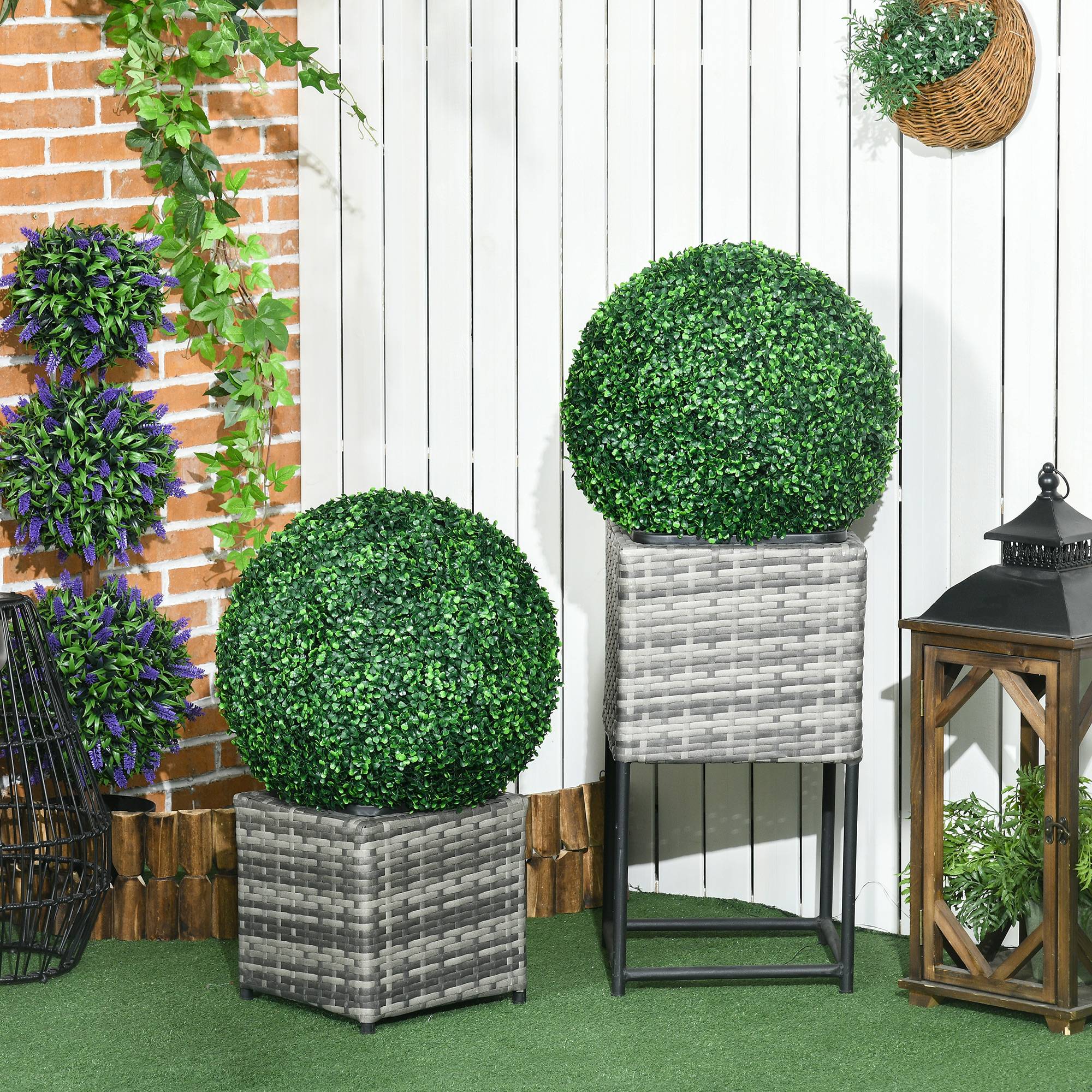 Duo boules buis artificiel PE jardin terrasse décor bucolique 50 cm ...