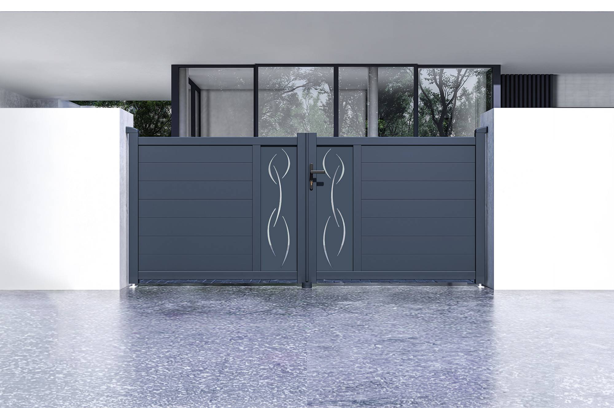 Portail battant 3 m LIFE H.120 cm alu gris + 2 poteaux 20x20 cm H.166cm ...