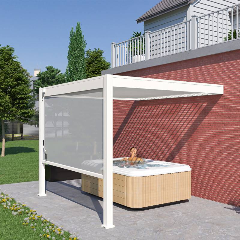 Pergola bioclimatique Ombréa adossée VS 3x3M Blanc + 1 store - Jardiland