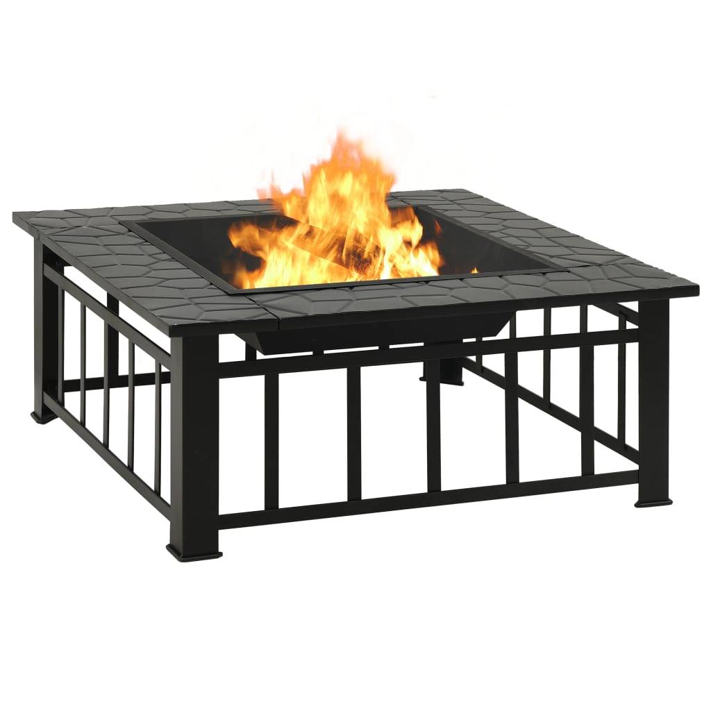 Brasero de Jardin Carré XXL Acier Foyer Extérieur avec Couvercle Pare ...