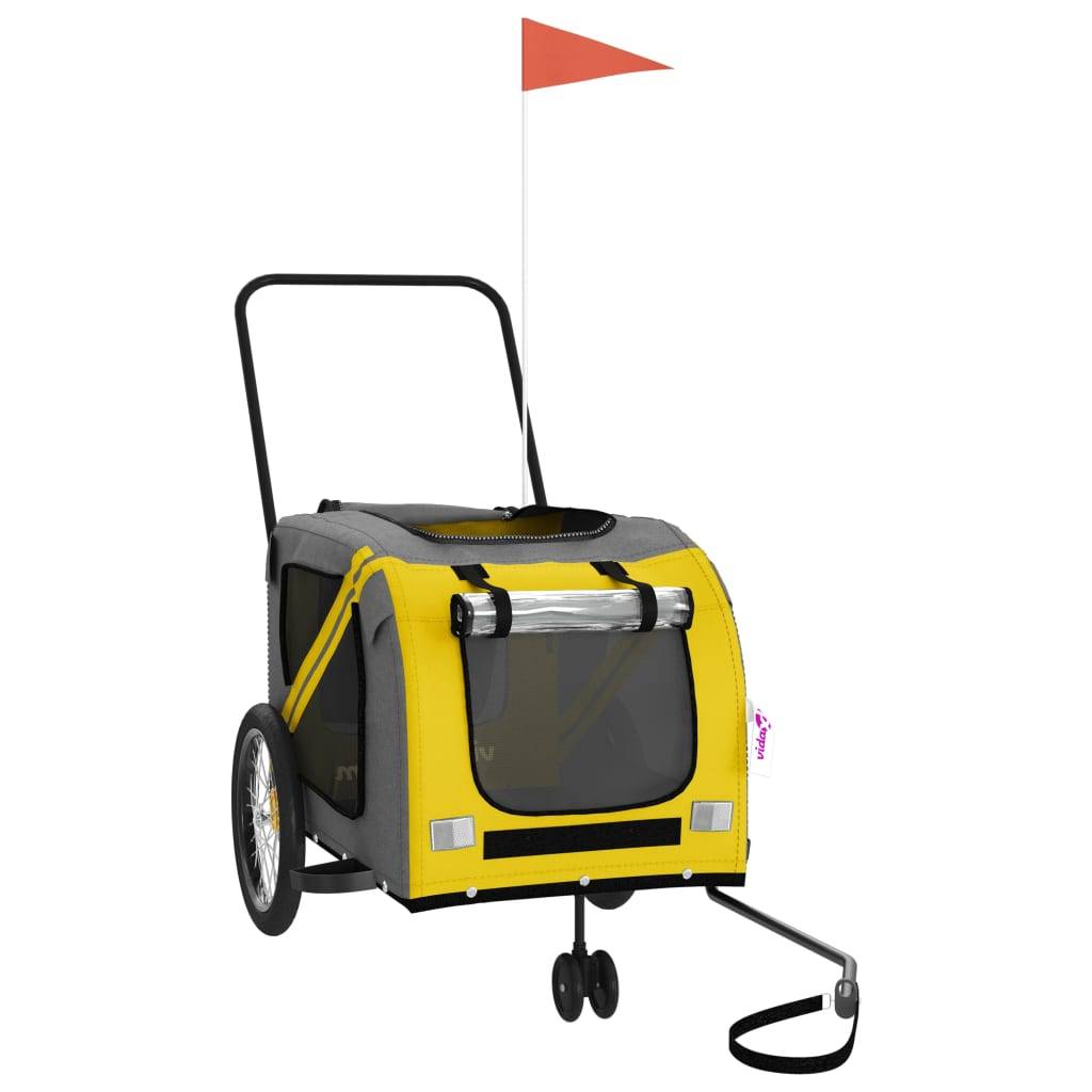 Remorque de vélo pour animaux fer et tissu Oxford jaune et gris 134 x ...