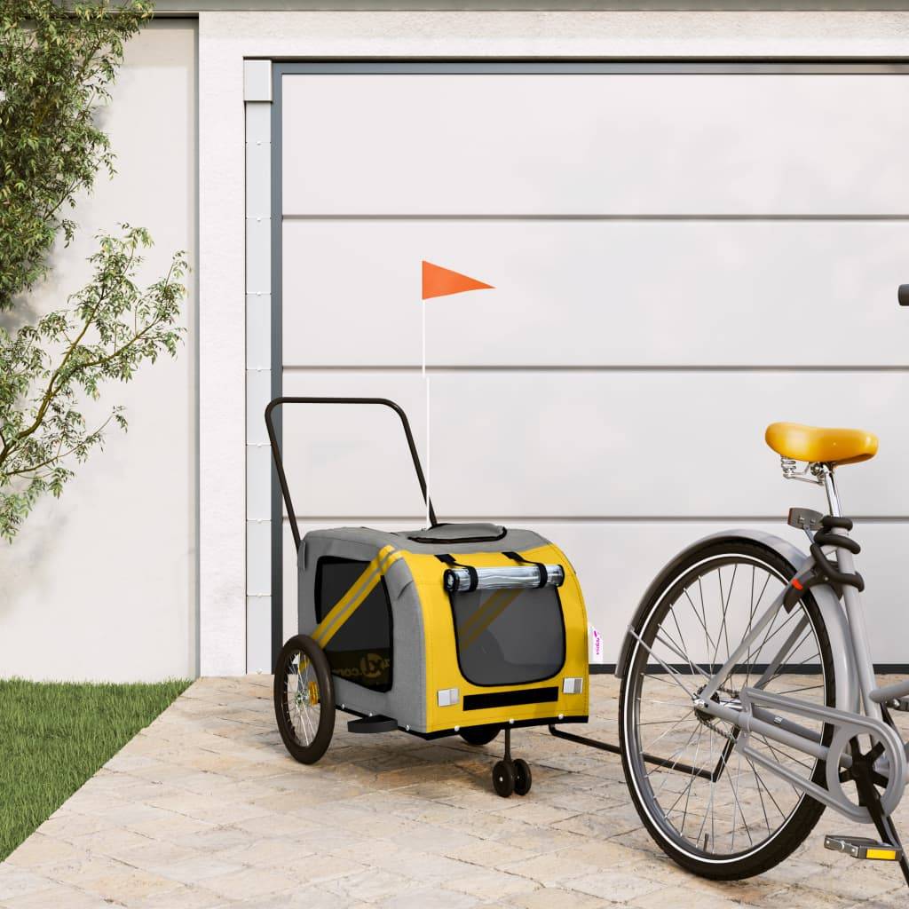 Remorque de vélo pour animaux fer et tissu Oxford jaune et gris 134 x ...