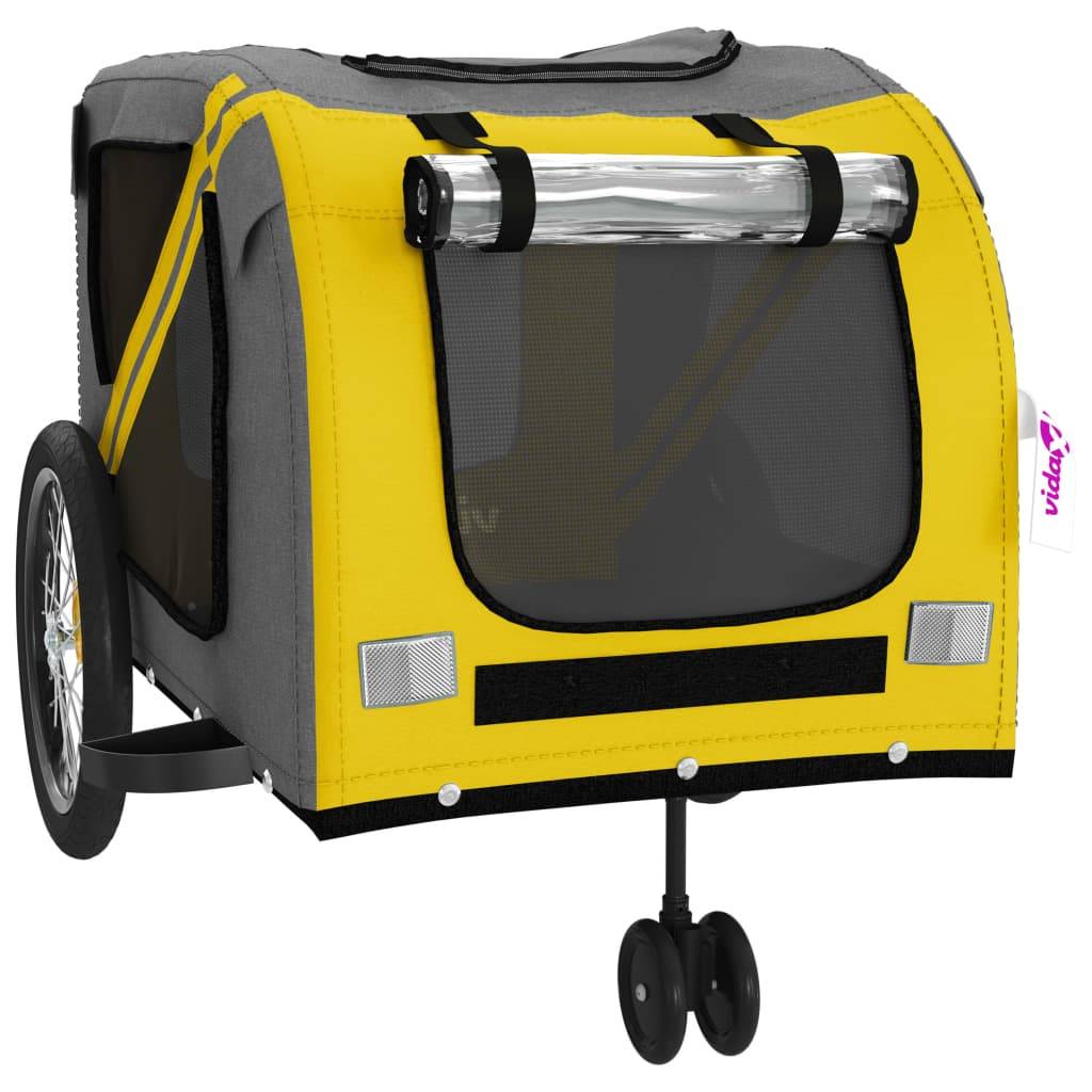 Remorque de vélo pour animaux fer et tissu Oxford jaune et gris 134 x ...