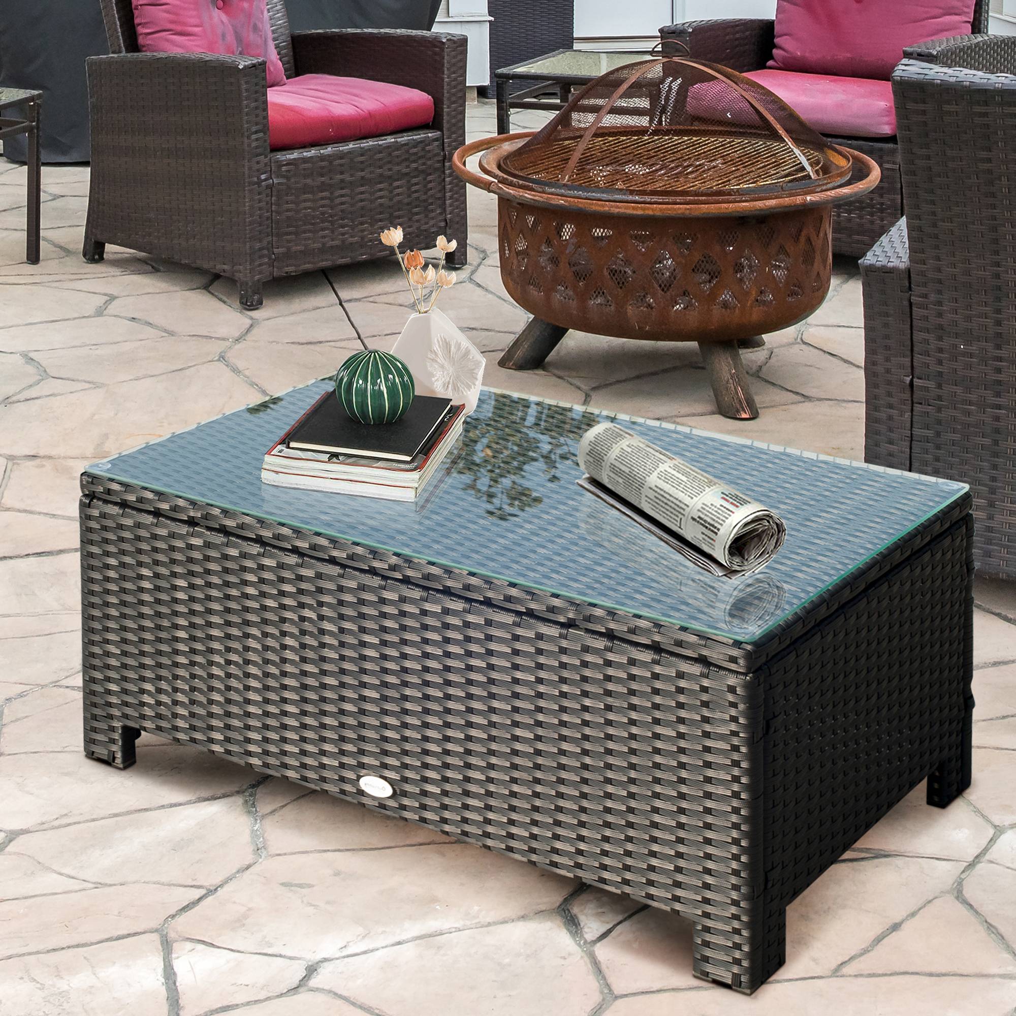 Table Basse de Jardin Résine Tressée Métal Balcon Terrasse Support ...