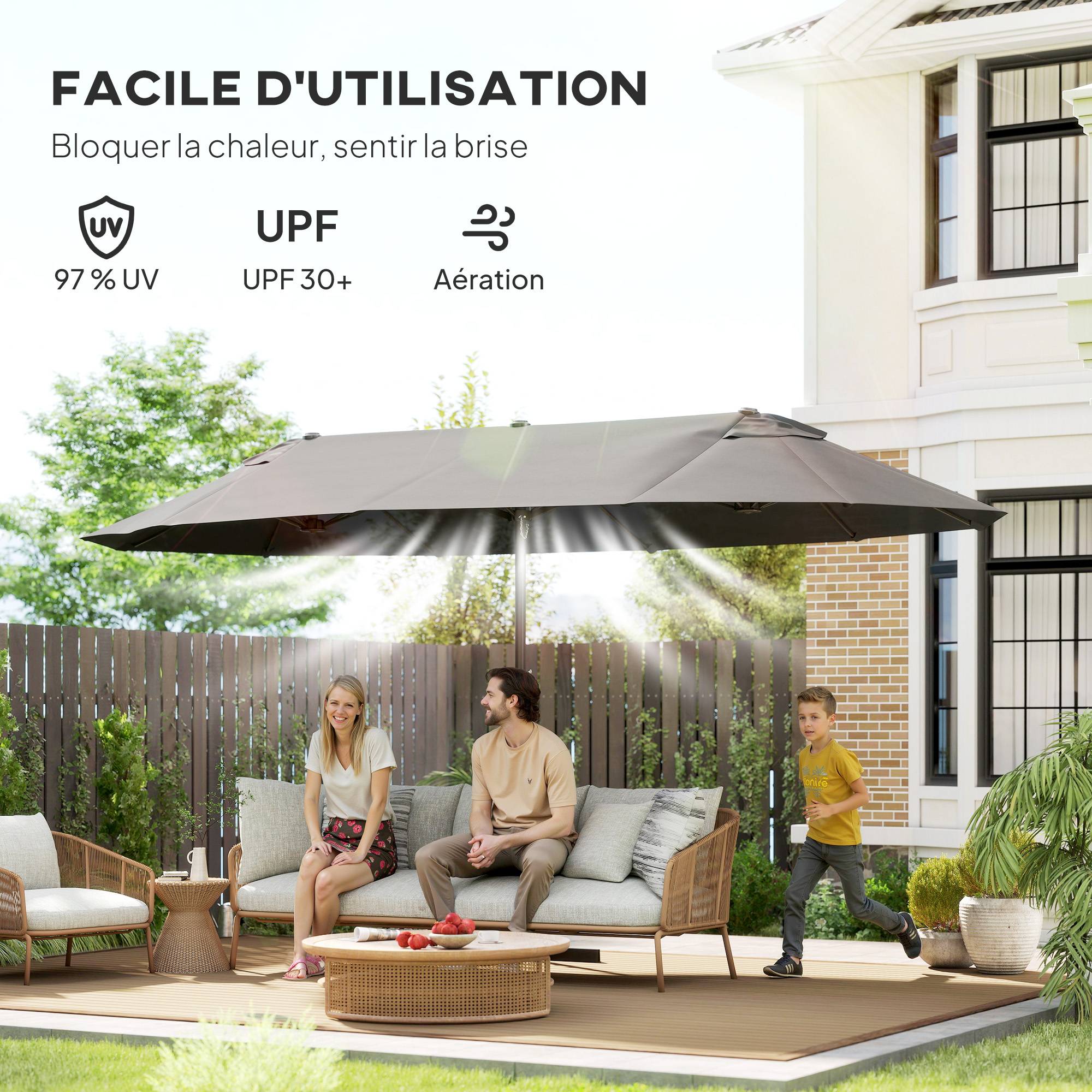 Parasol de jardin Acier Gris 460x270x240 cm - Jardiland