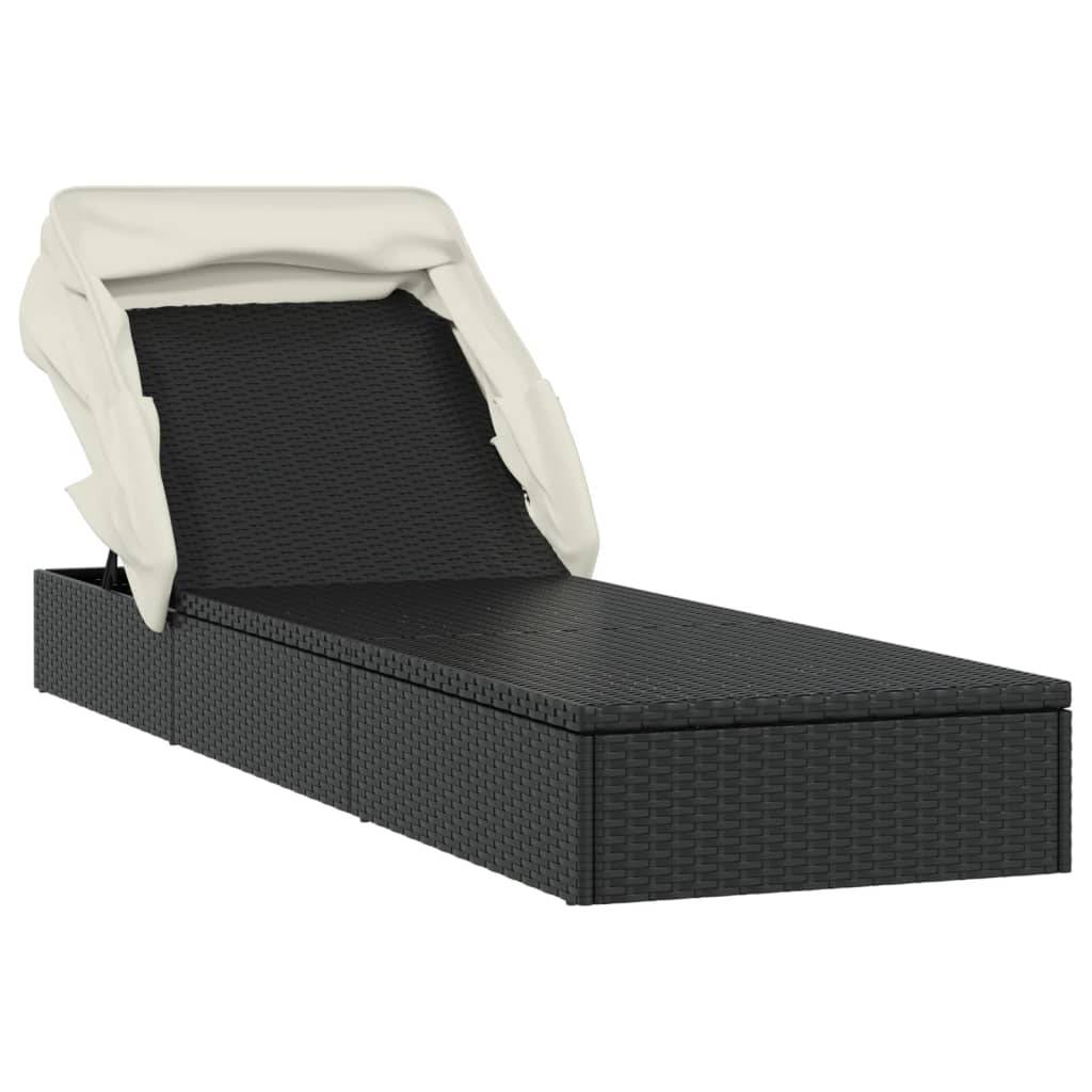 Transat | Bain de soleil | Chaise longue avec toit pliable noir ...