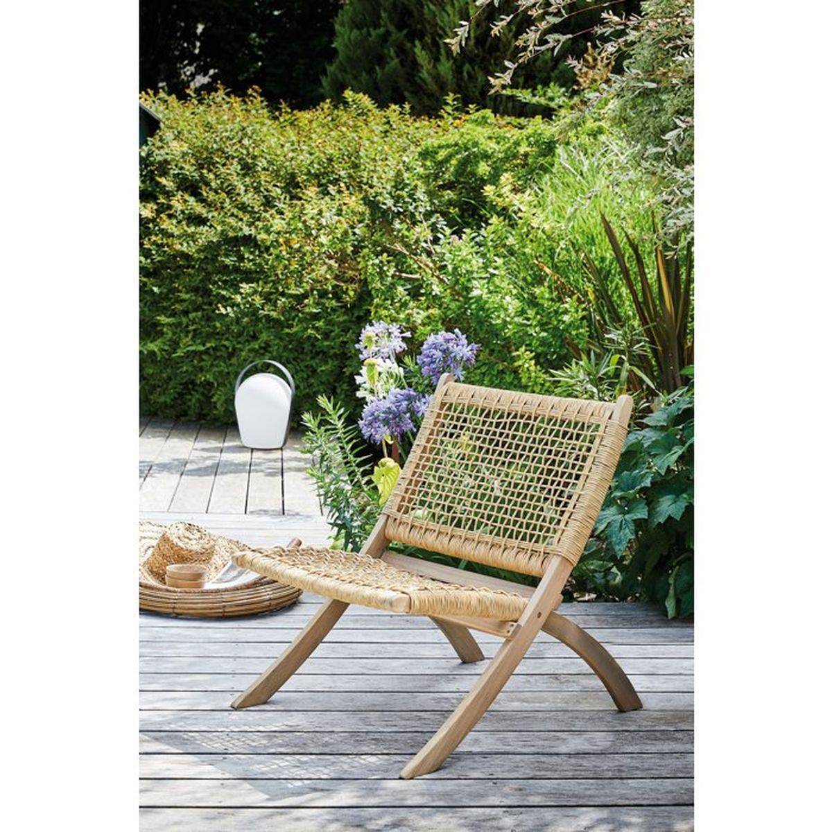 Fauteuil de jardin pliant Proloisirs SILA en acacia FSC 100% et cannage ...