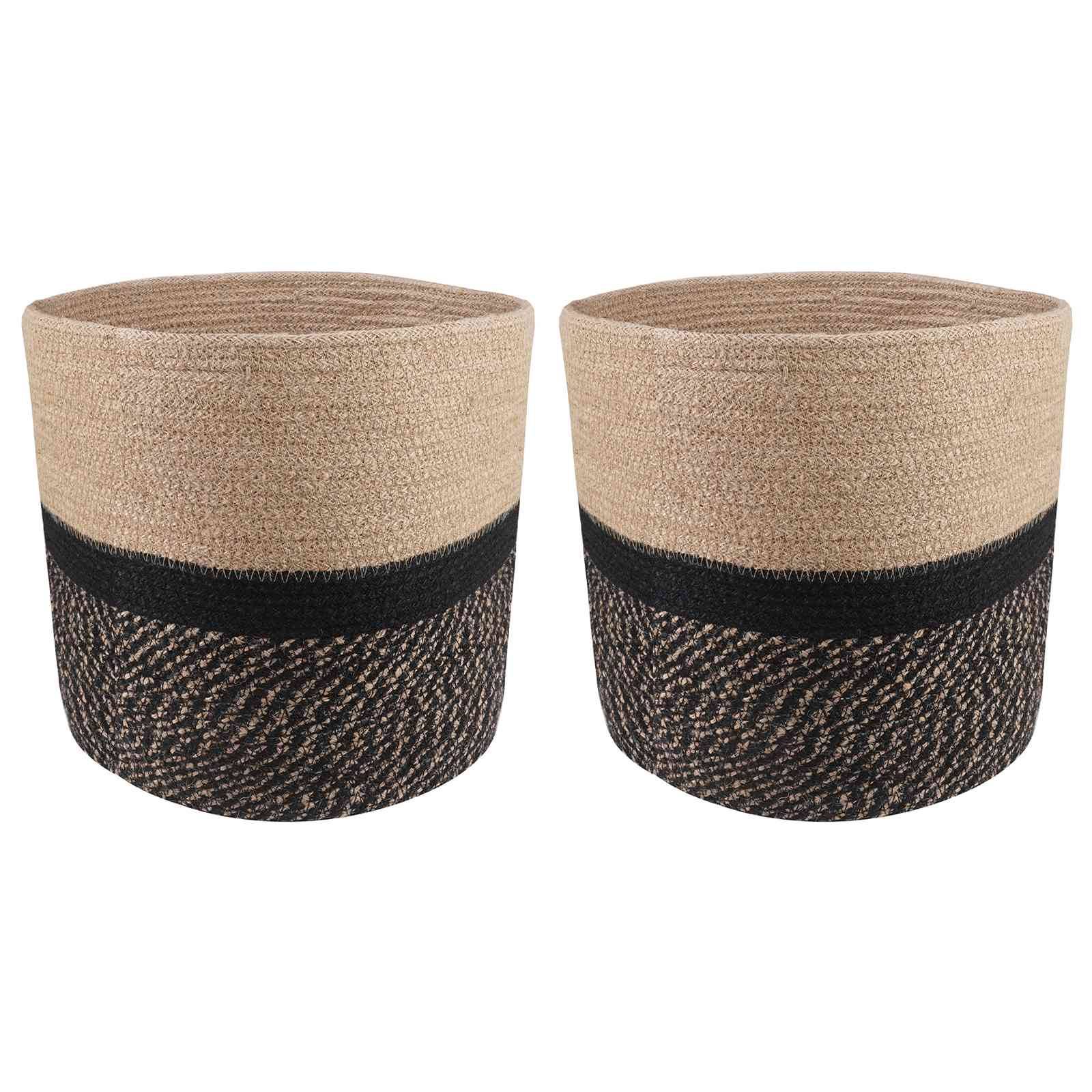 Lot de 2 pots à plantes jute naturel et noir 28 x 28 x 28 cm - PANGIVO ...