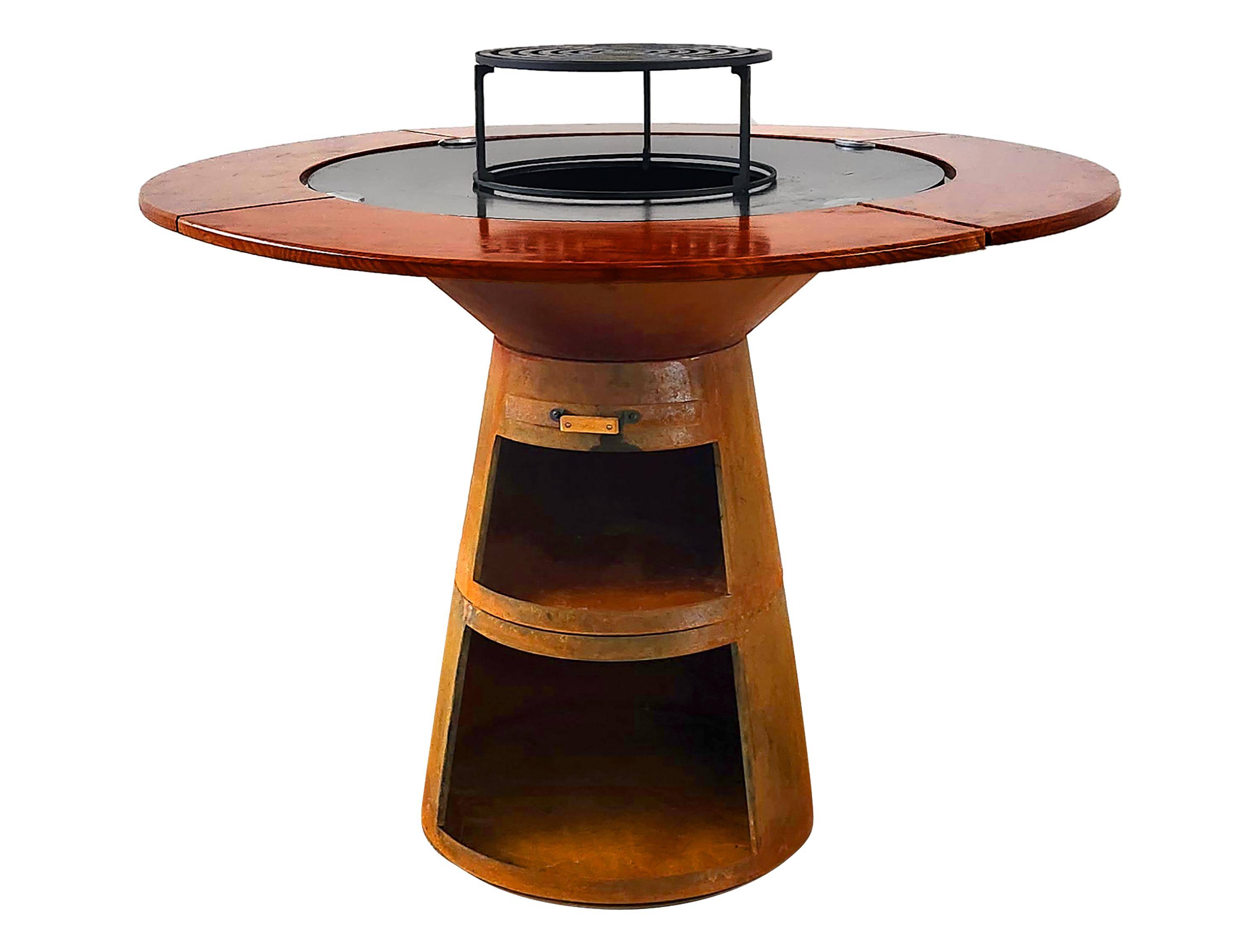 Barbecue Braséro charbon acier corten cuivré avec planche bois EFP59CO ...