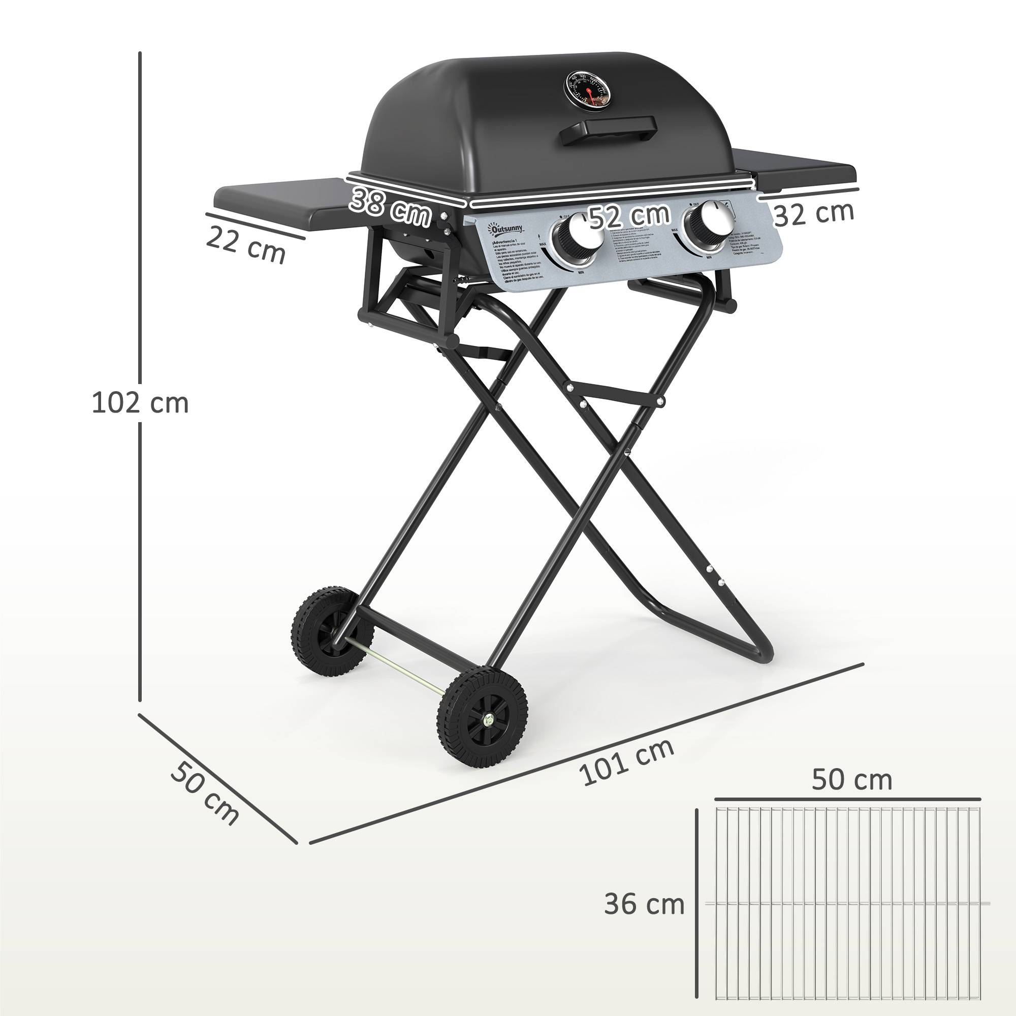 Barbecue à gaz portable acier noir 101 x 50 x 102 cm - PANGIVO - Jardiland