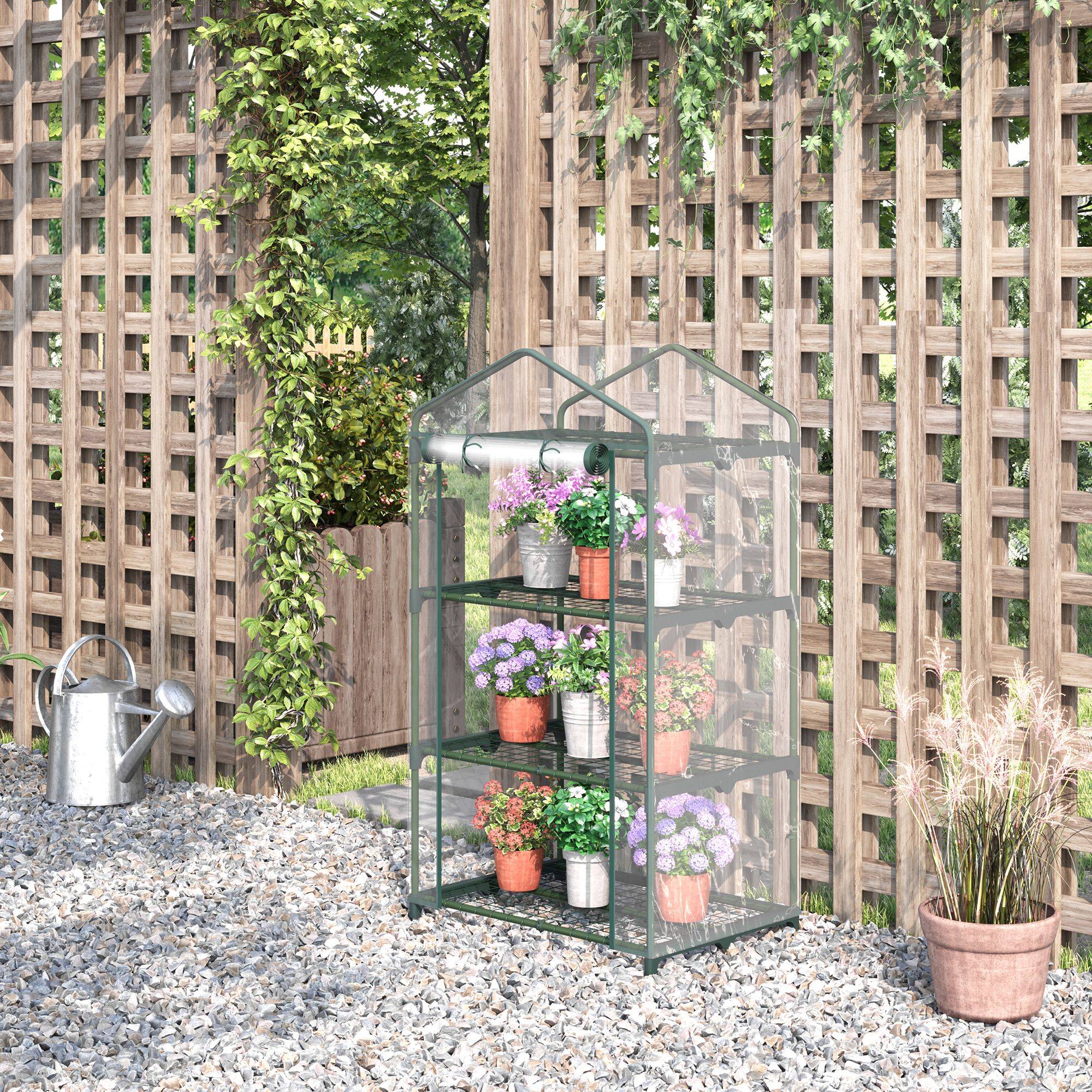 Serre de Terrasse 3 Niveaux 69 x 49 x 125 cm avec 3 Étagères et Porte ...
