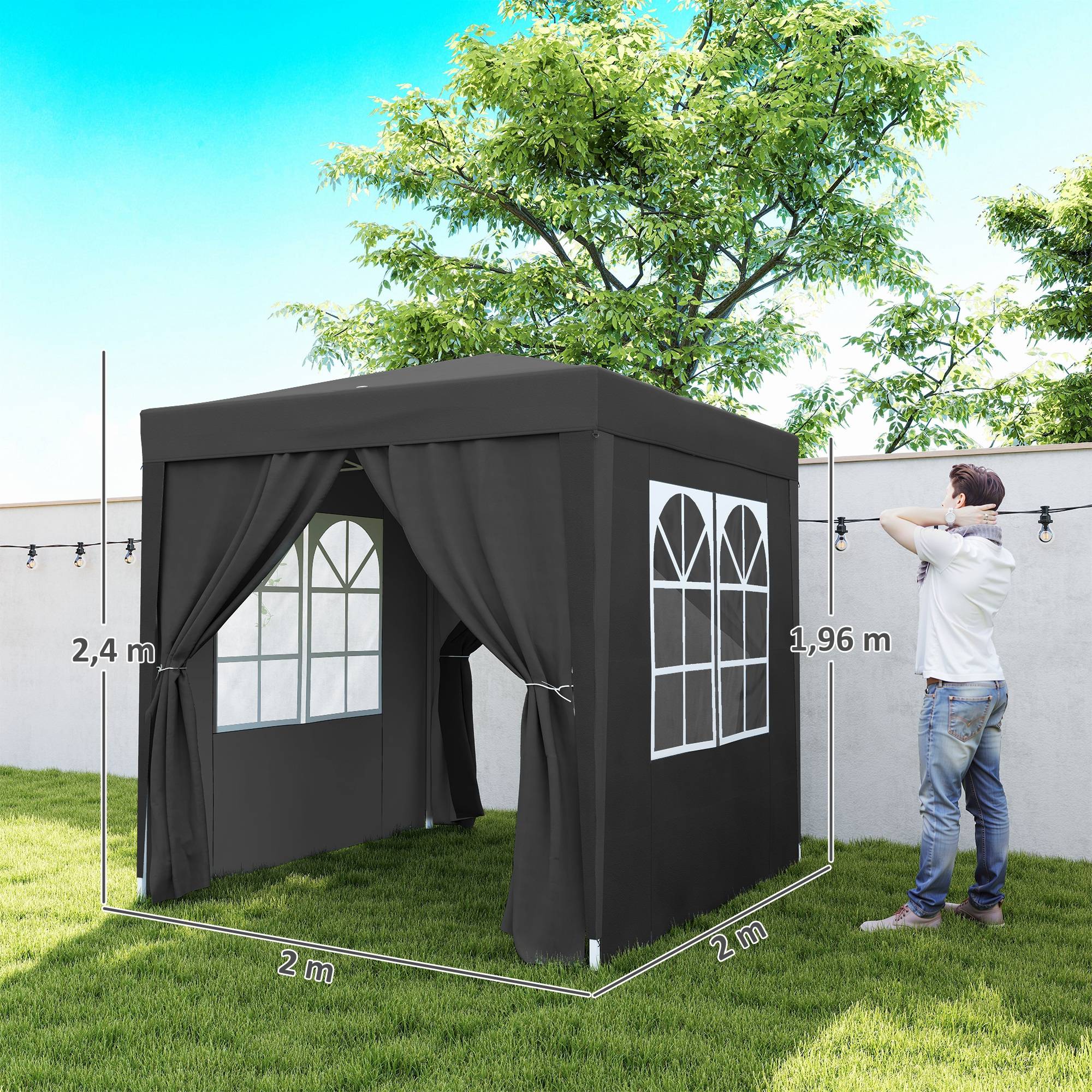 Tonnelle de jardin acier noir 200 x 200 x 240 cm - PANGIVO - Jardiland