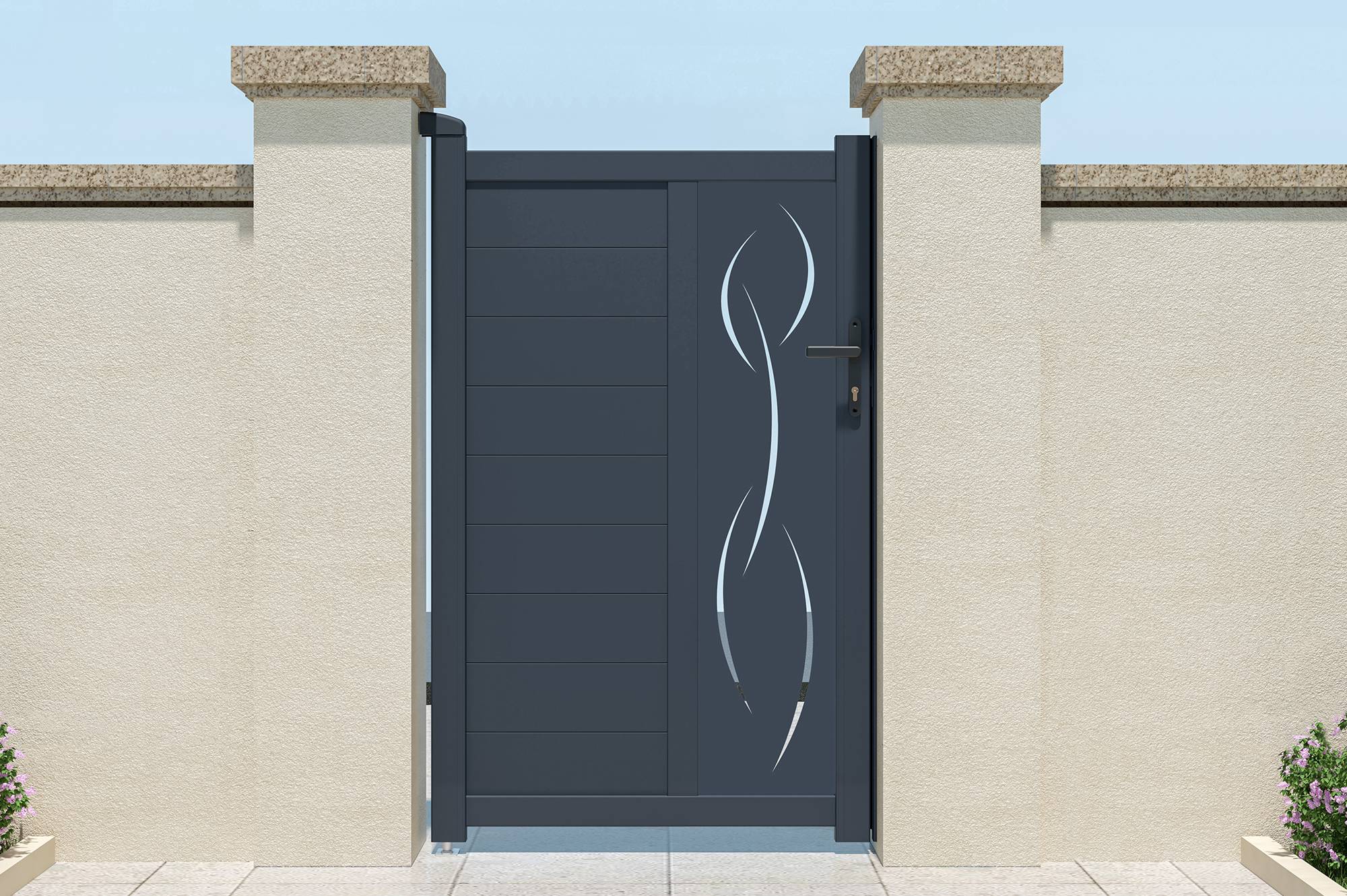 Portillon 1m LIFE H.160 cm + 2 Poteaux H.190 cm aluminium gris 160 x ...