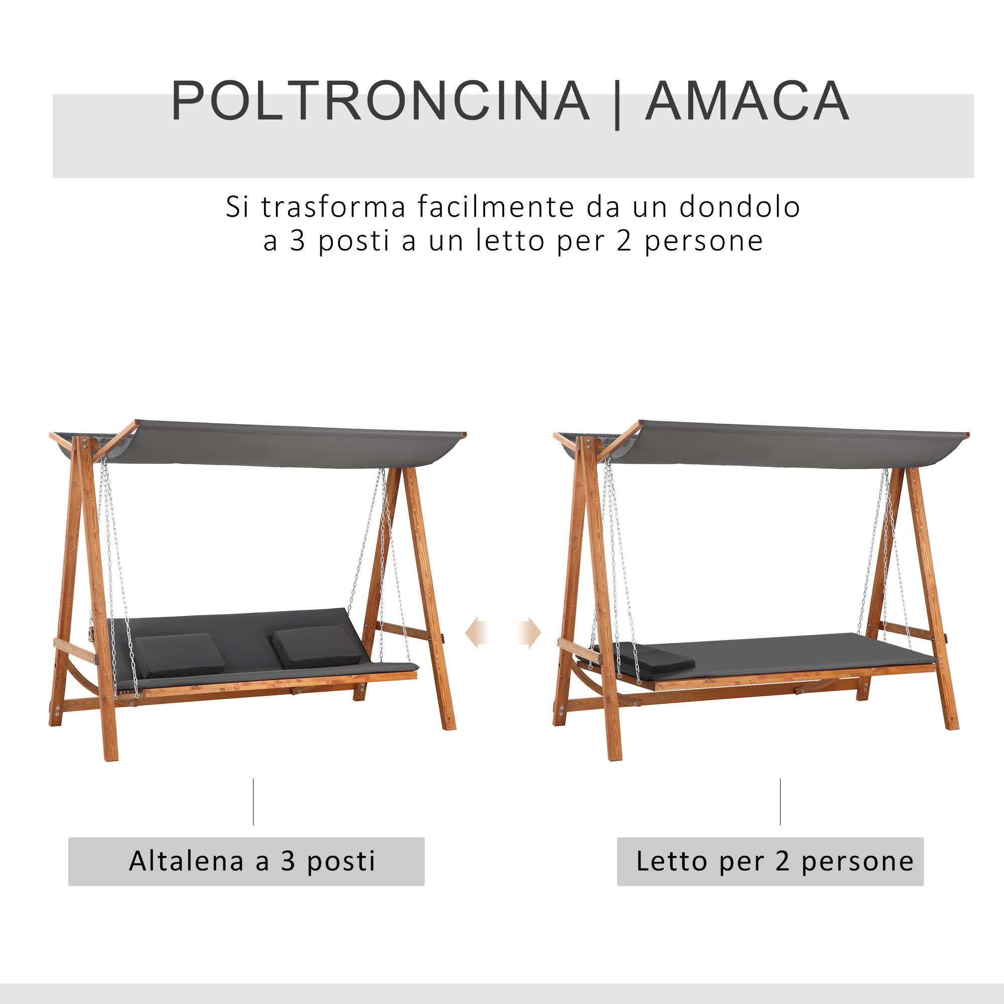 Balancelle de jardin bois de pin 3 places convertible lit toit réglable ...