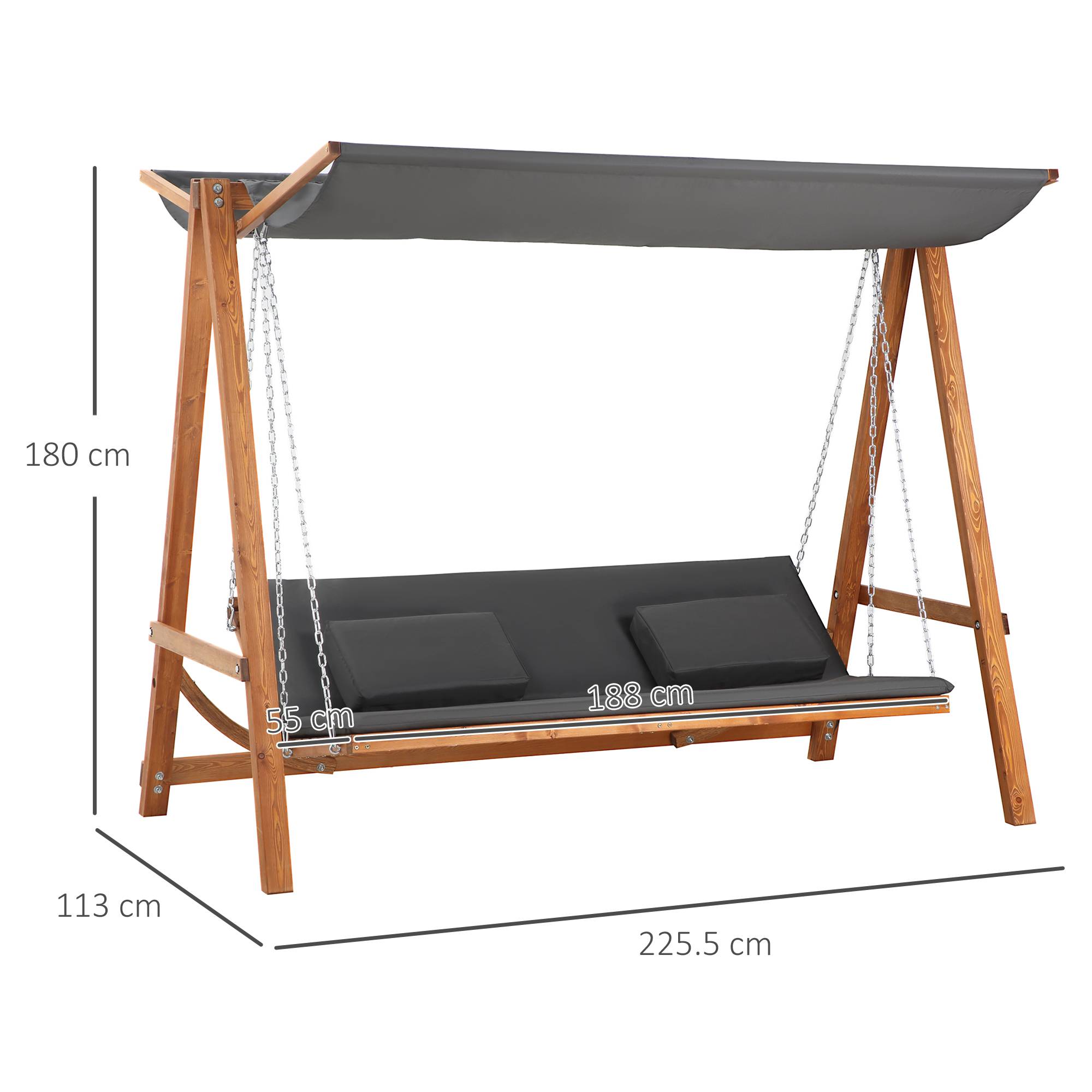 Balancelle de jardin bois de pin 3 places convertible lit toit réglable ...