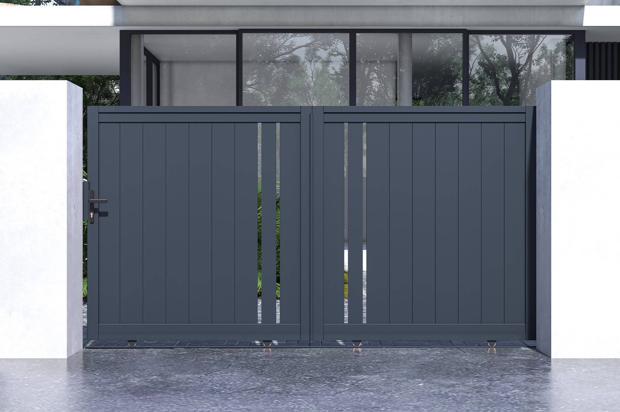 Portail coulissant 3 m GIONA H.160 cm alu gris + Portillon 1M CIMONE H ...