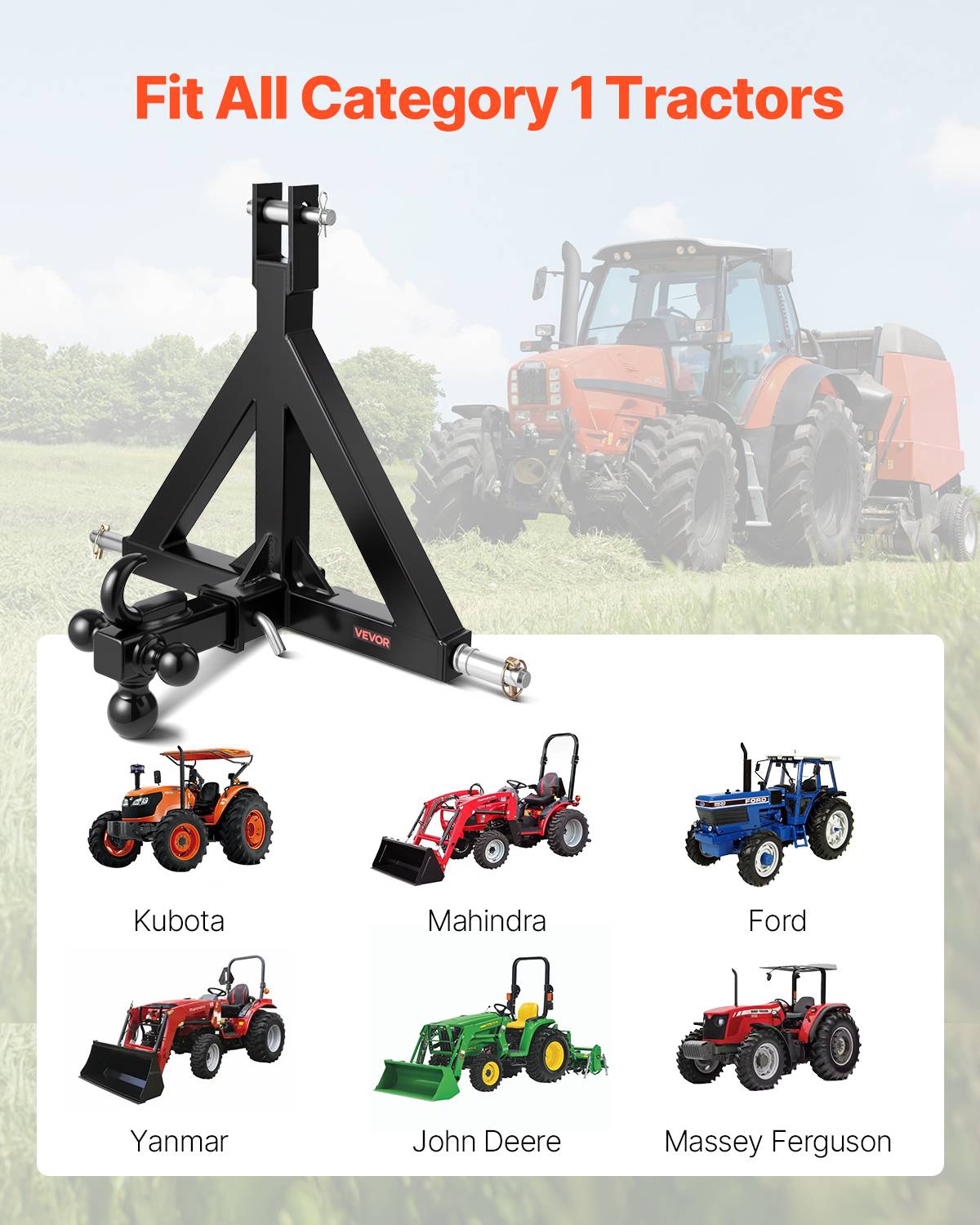 VEVOR Attelage 3 points, récepteur 5cm, 3 boules, adaptateur, tracteurs ...