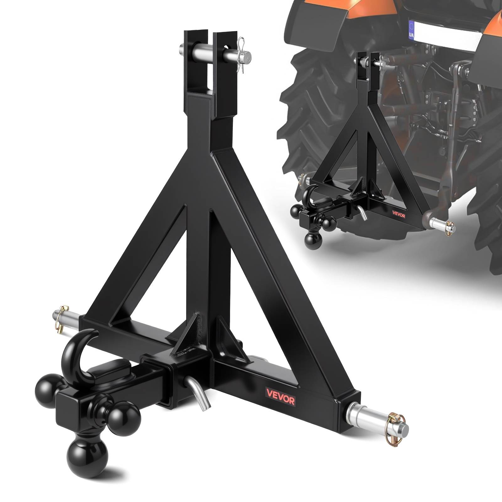 VEVOR Attelage 3 points, récepteur 5cm, 3 boules, adaptateur, tracteurs ...