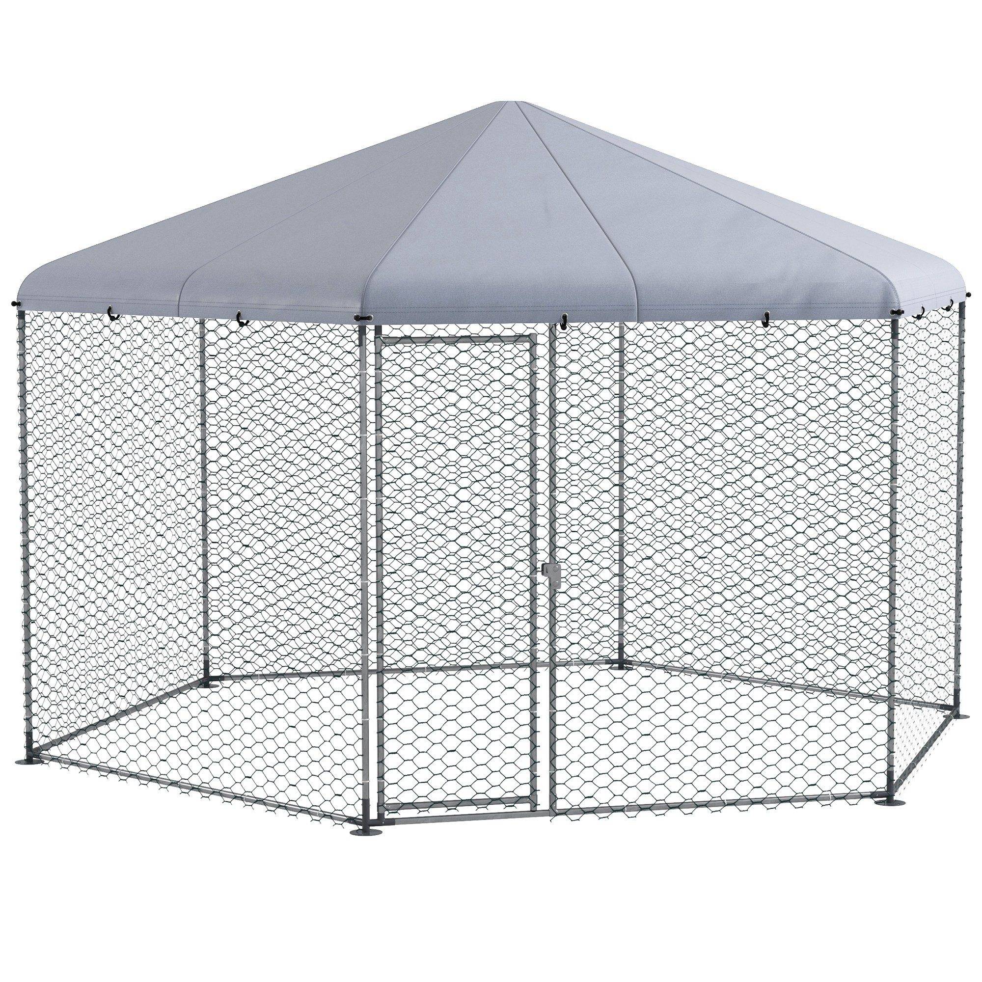 Enclos Poulailler Acier Extérieur Bâche Couverte Parc Grillagé 10m² ...