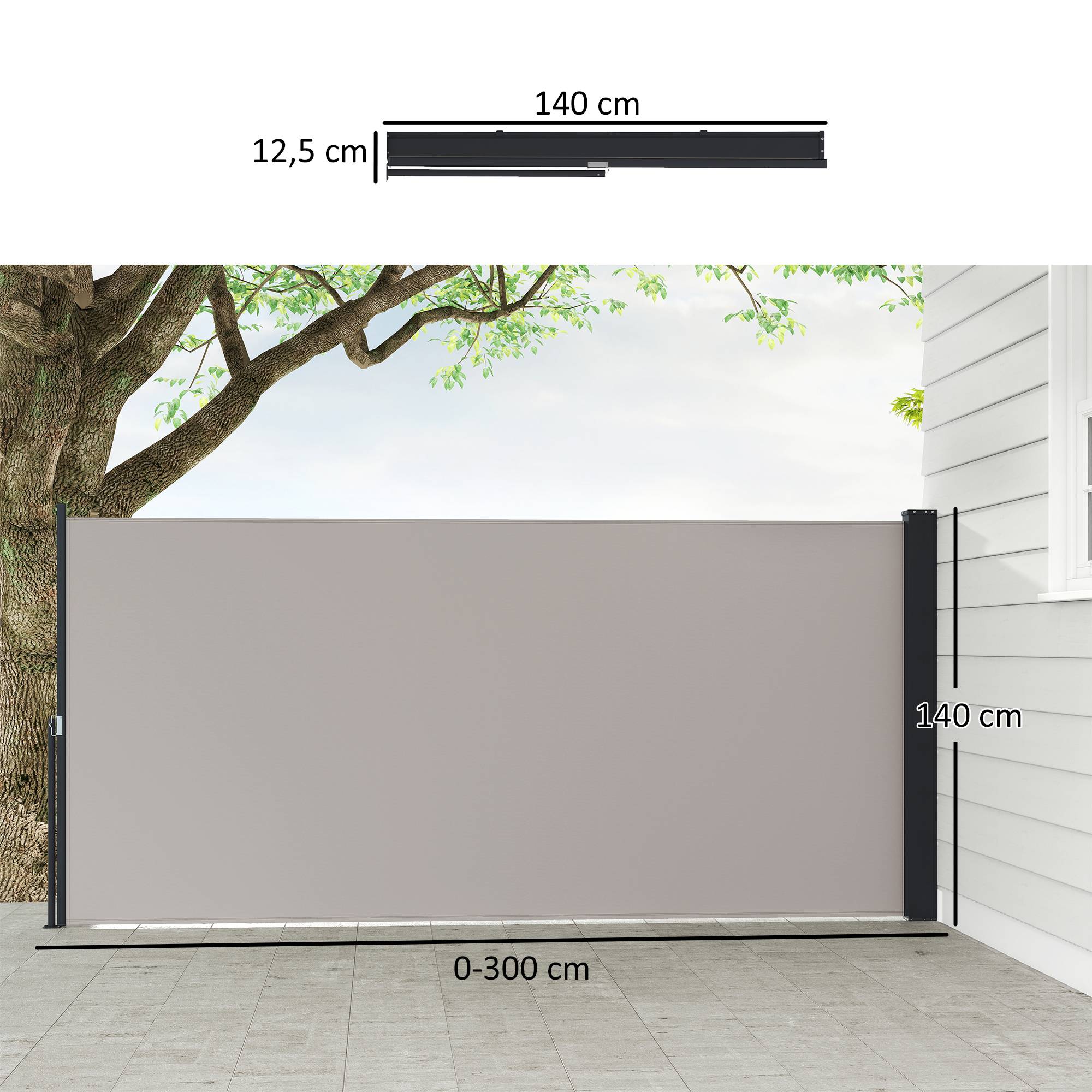 Store latéral rétractable aluminium polyester gris 300 x 3.5 x 140 cm ...