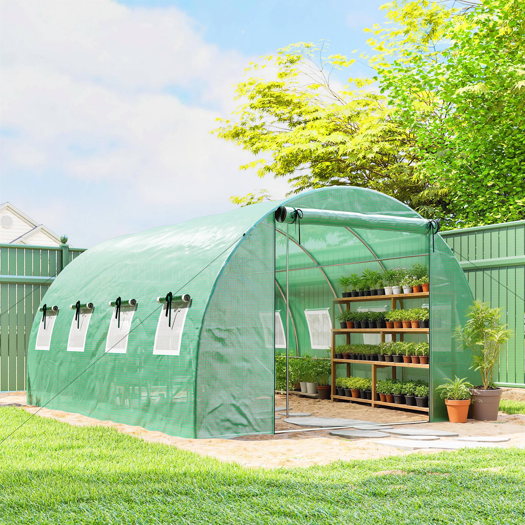 Serre tunnel de jardin 12m², serre de jardin tunnel 295x400x200cm 2 ...