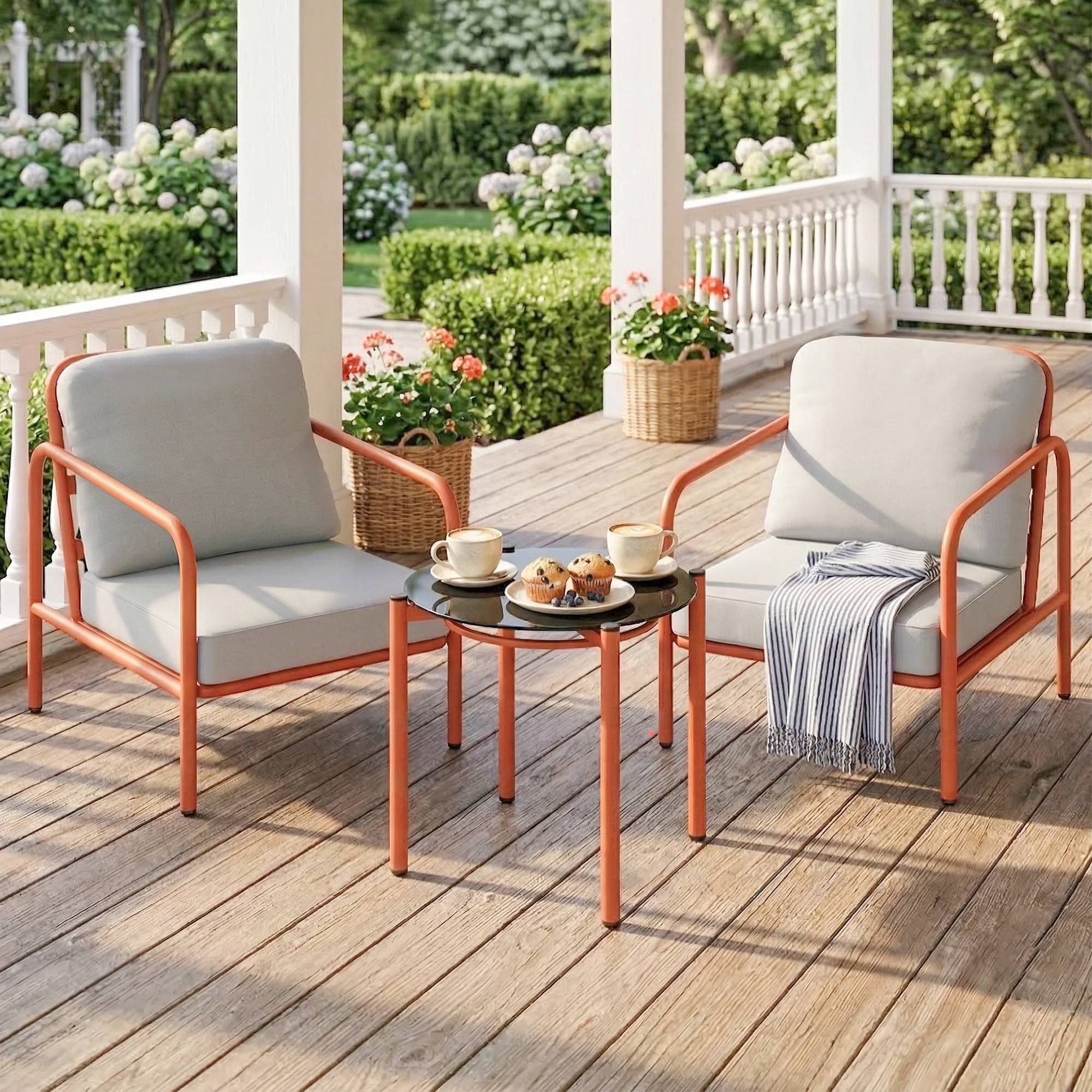 Salon de Jardin 3 Pièces, 2 Fauteuils, 1 Table Basse, Coussins Épais ...