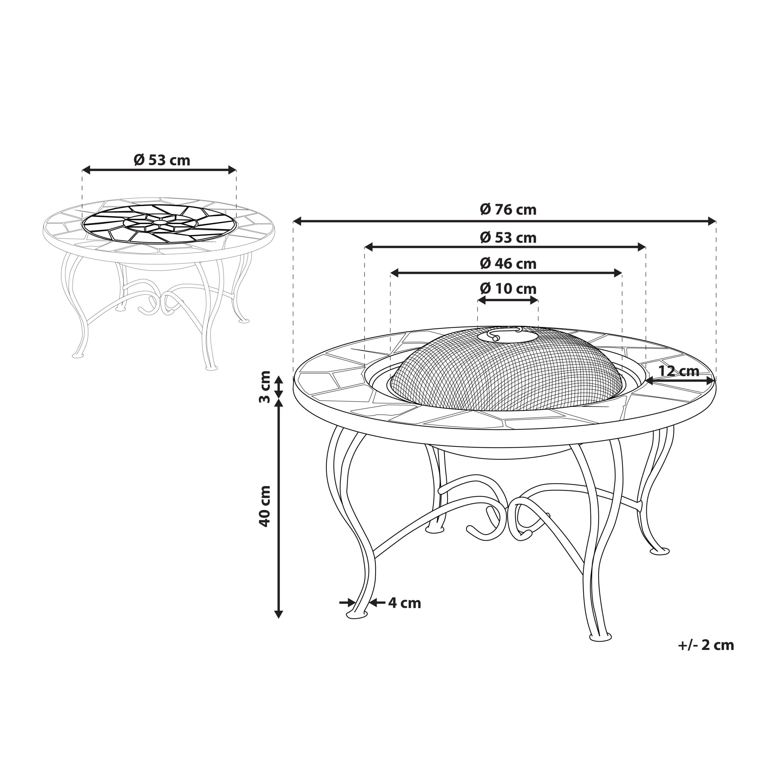 Table basse de jardin avec braséro intégré et plateau au motif mosaïque ...