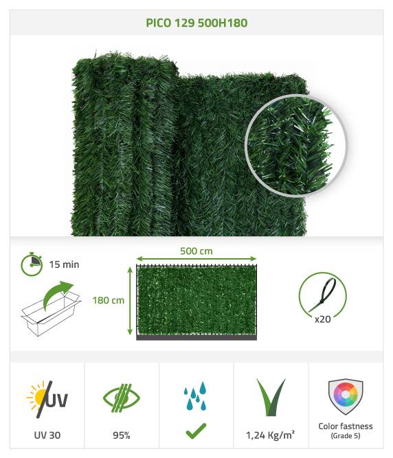 Haie Artificielle 5 m PICO H.180 cm 129 brins - Jardiland