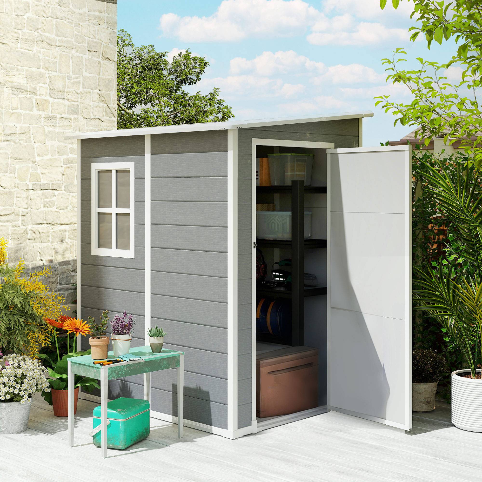 Abri de jardin aluminium extérieur rangement outils avec fenêtre toit ...