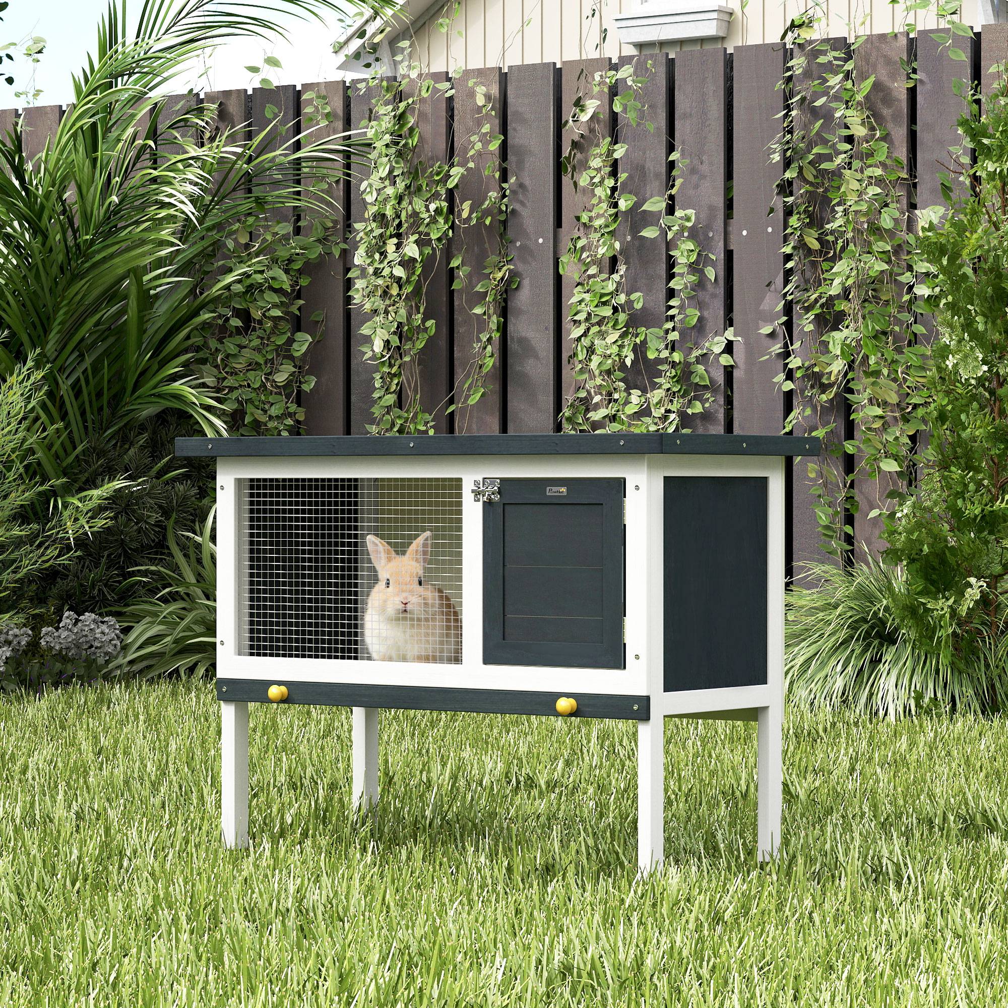 Clapier sur pied cage à lapin avec niche intérieur toit ouvrant porte ...