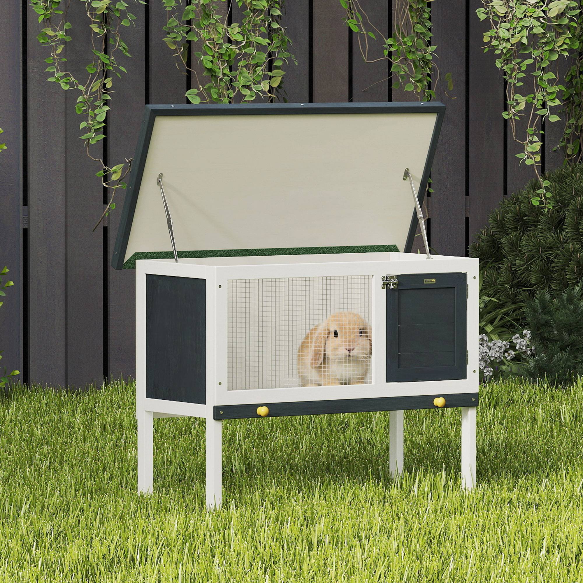 Clapier sur pied cage à lapin avec niche intérieur toit ouvrant porte ...