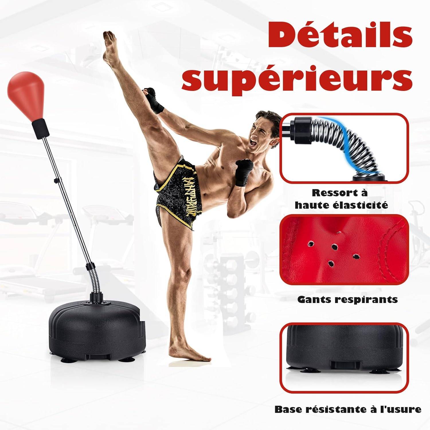 Punching Ball sur Pied Réglable en Hauteur 140-158 cm avec Gants Sac de ...