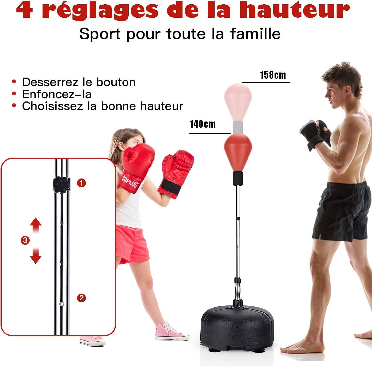 Punching Ball sur Pied Réglable en Hauteur 140-158 cm avec Gants Sac de ...