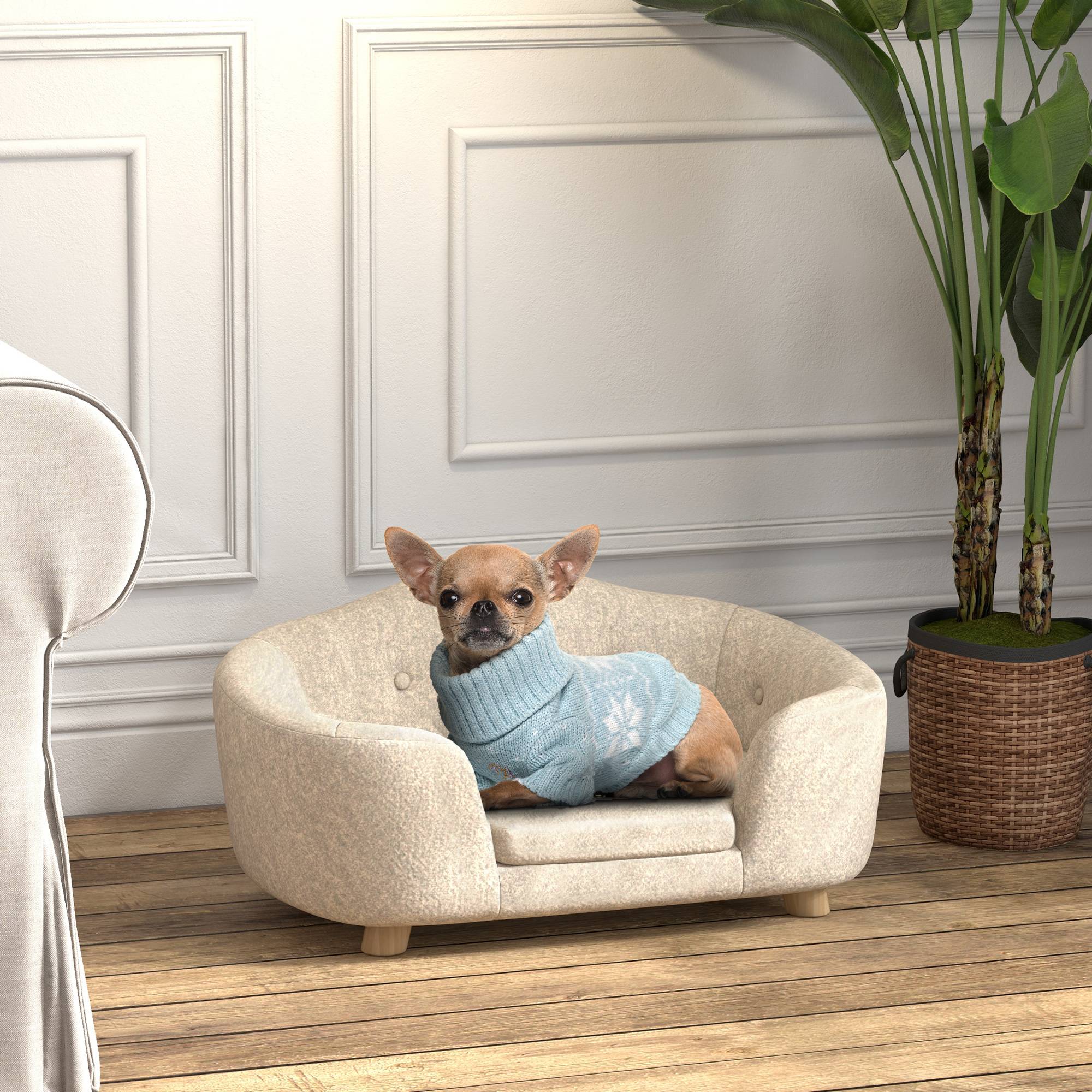 Canapé pour chien bois et peluche blanc crème 70 x 47 x 30 cm - PANGIVO ...