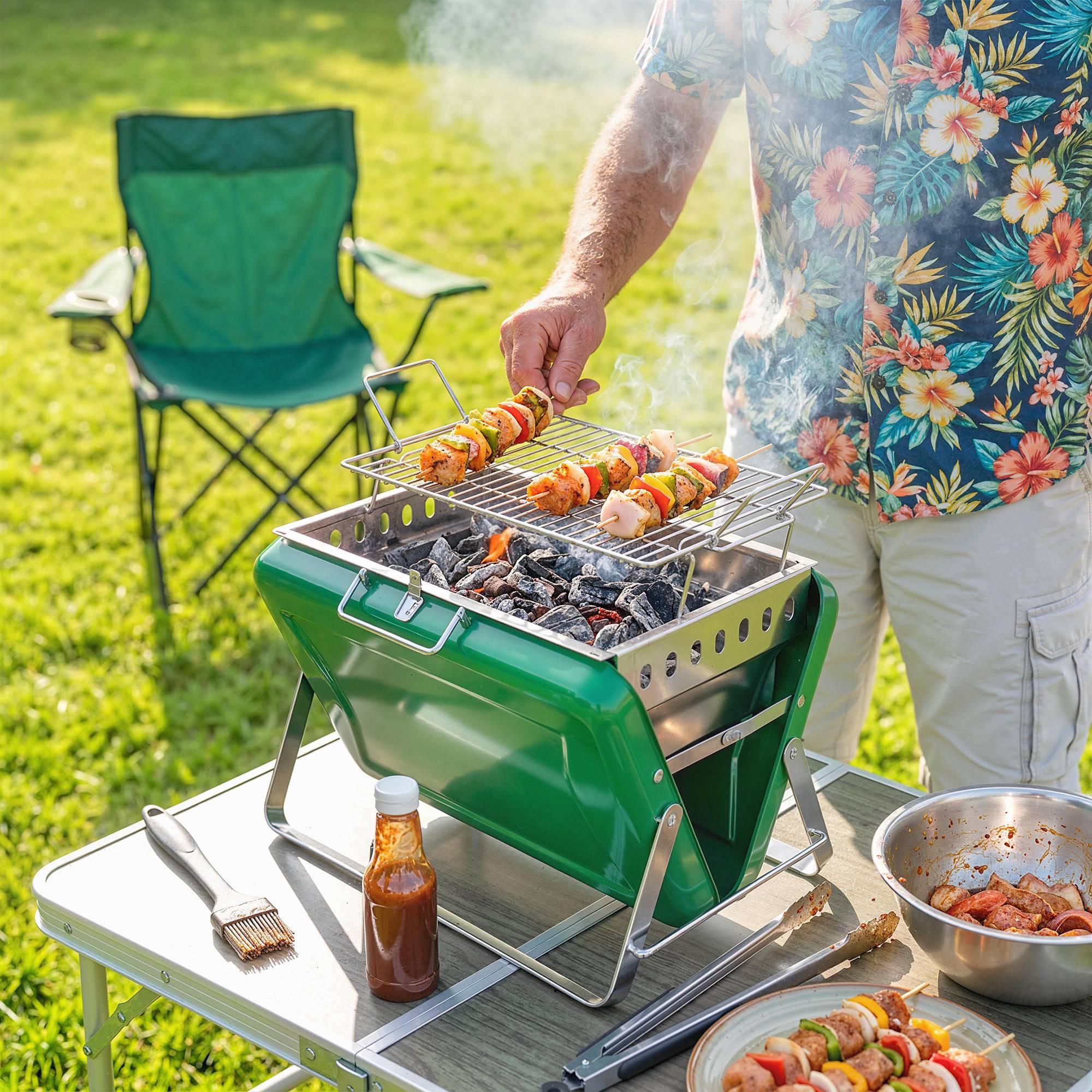 Barbecue charbon portable métal vert 40 x 28 x 25.5 cm - PANGIVO ...