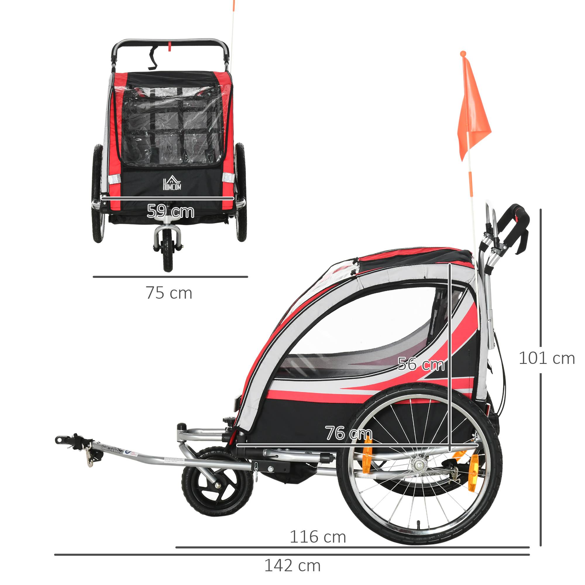 Remorque vélo pour enfant 2 en 1 convertible jogger poussette capacité ...
