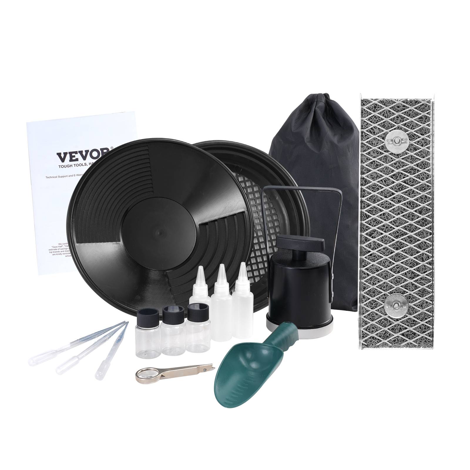 VEVOR Kit orpaillage portable 16 pièces, rampe 30.5cm alu, avec batée ...