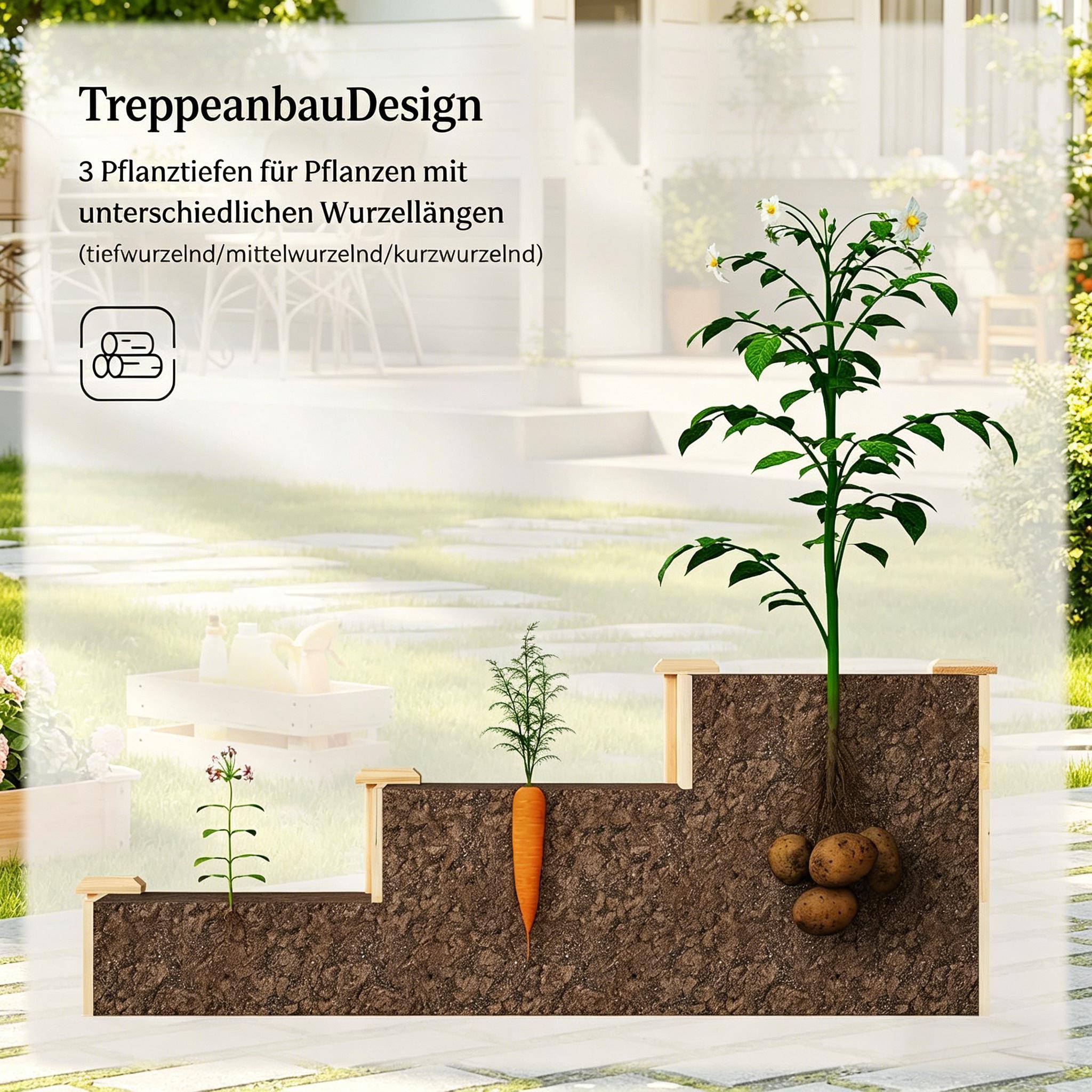 Carré potager bois massif 3 niveaux en escalier pour jardin 92x92x35 cm ...