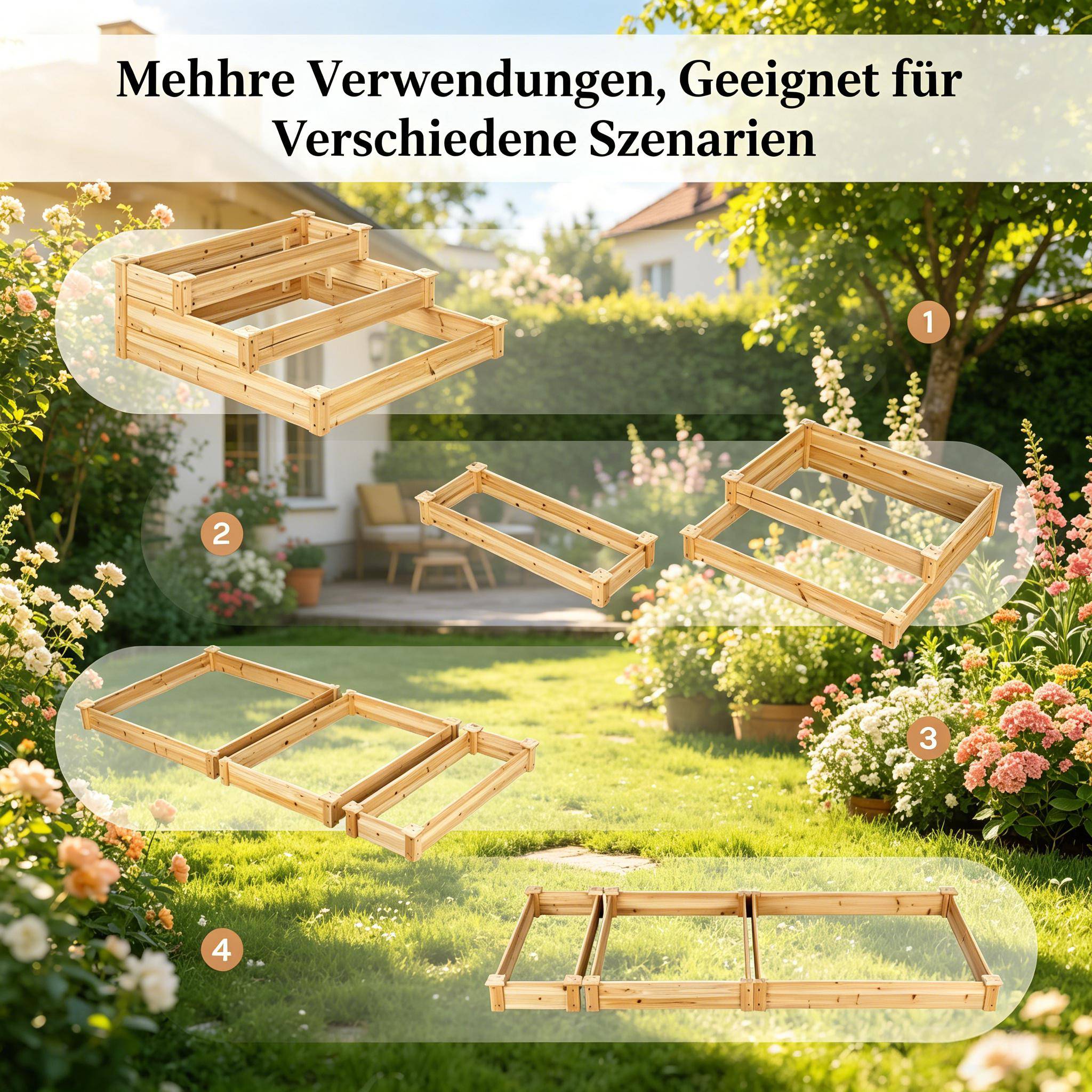 Carré potager bois massif 3 niveaux en escalier pour jardin 92x92x35 cm ...