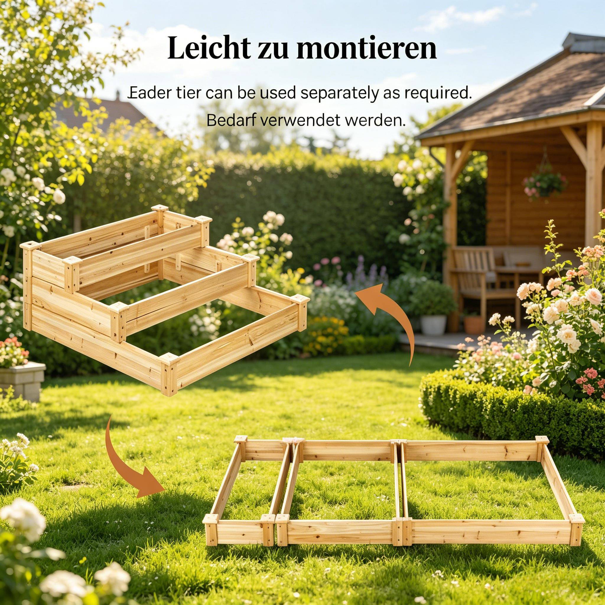 Carré potager bois massif 3 niveaux en escalier pour jardin 92x92x35 cm ...
