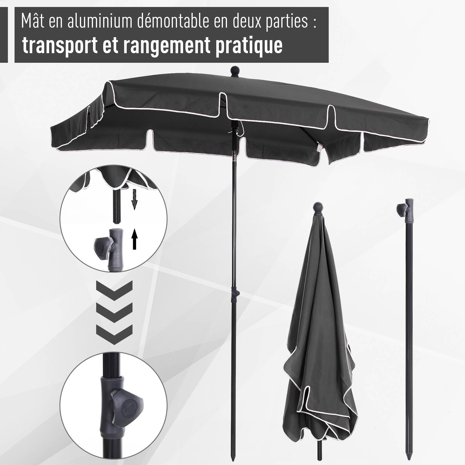 Parasol de jardin Aluminium Gris 198x130x245 cm - Jardiland