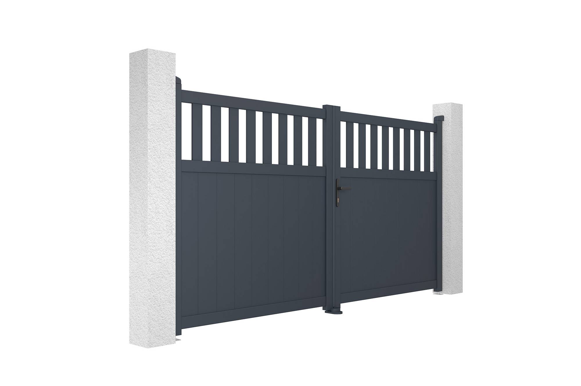 Portail battant 3 m SANTIS H.160 cm + 2 poteaux H.190 cm aluminium gris ...