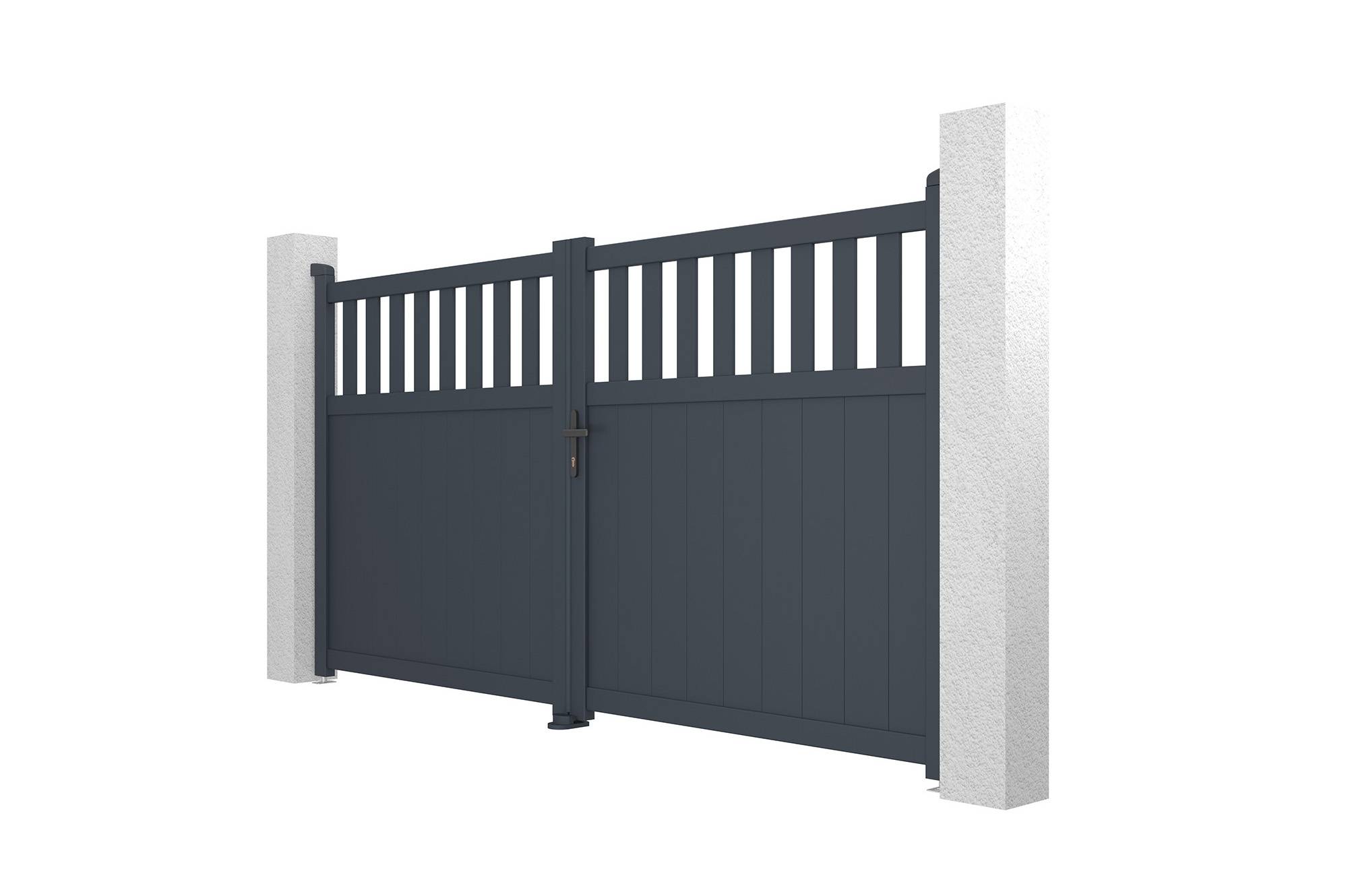 Portail battant 3 m SANTIS H.160 cm + 2 poteaux H.190 cm aluminium gris ...