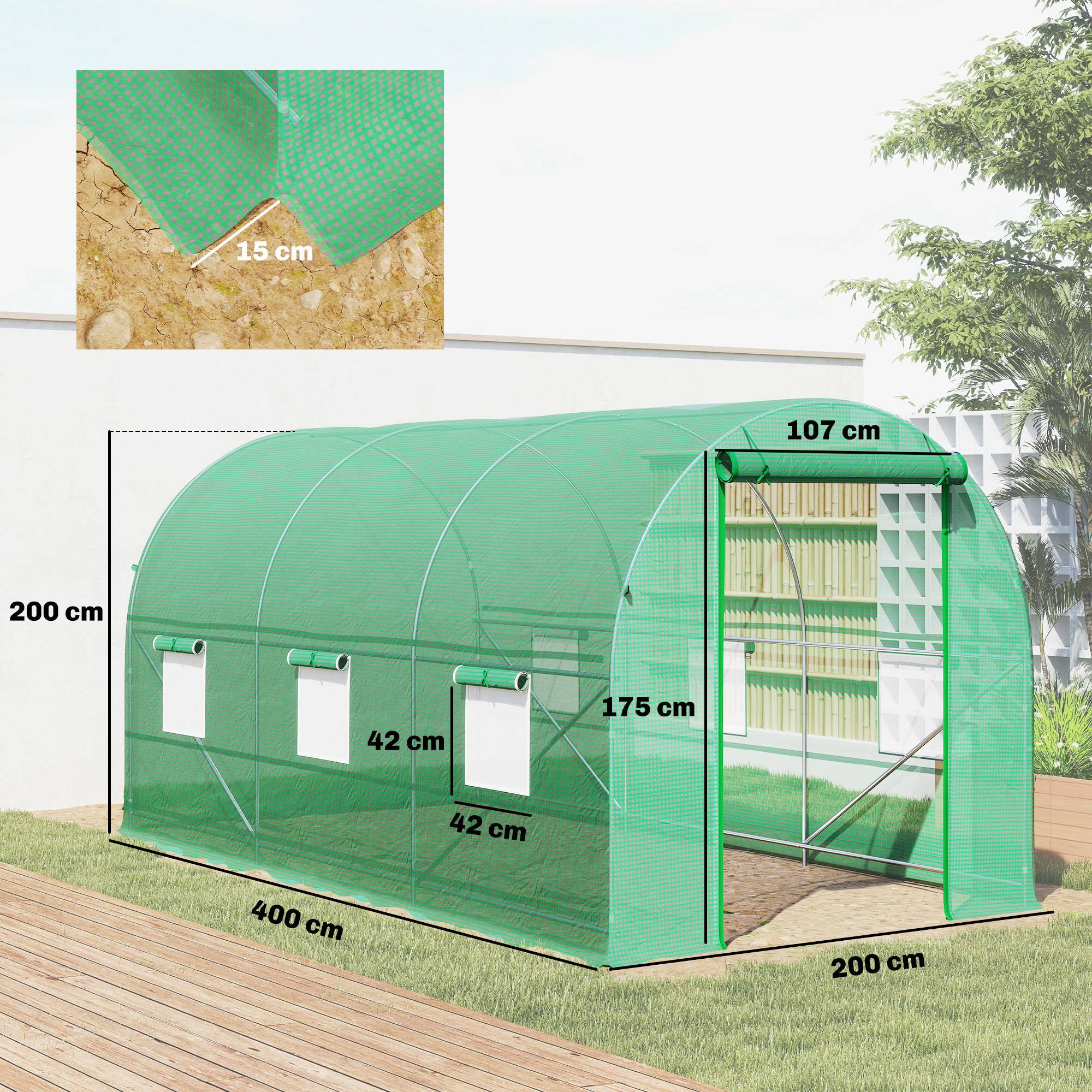 Serre tunnel de jardin 8 m², serre de jardin tunnel avec porte et 6 ...
